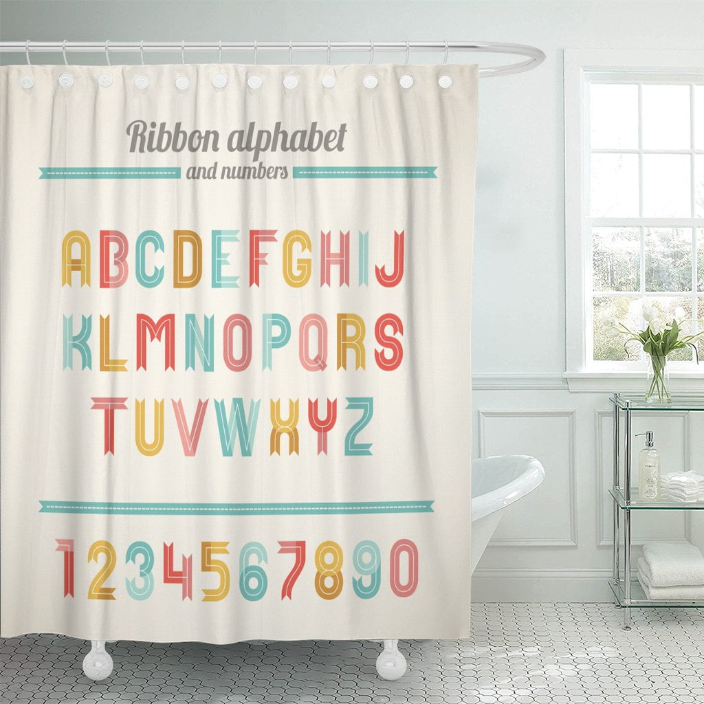 PKNMT Ribbon Latin Alphabet and Numbers B C D E Shower Curtain 60x72 ...