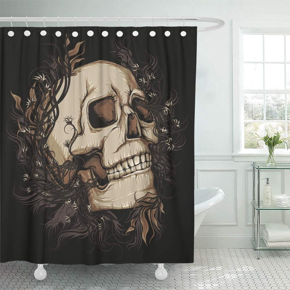 PKNMT Skeleton Skull with Leaves Black Bone Dead Death Drawing Evil ...