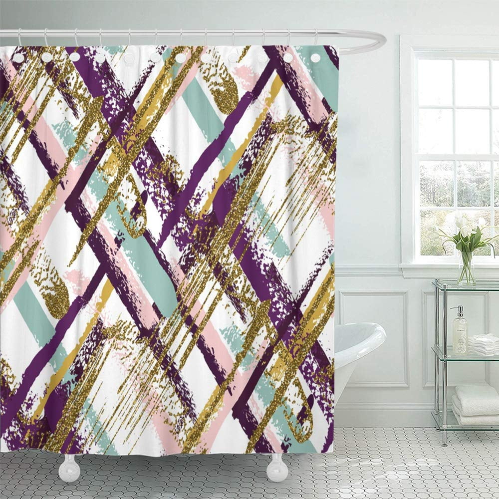 Pknmt Watercolor With Brush Strokes And Stripes Hand Black Gold Pink