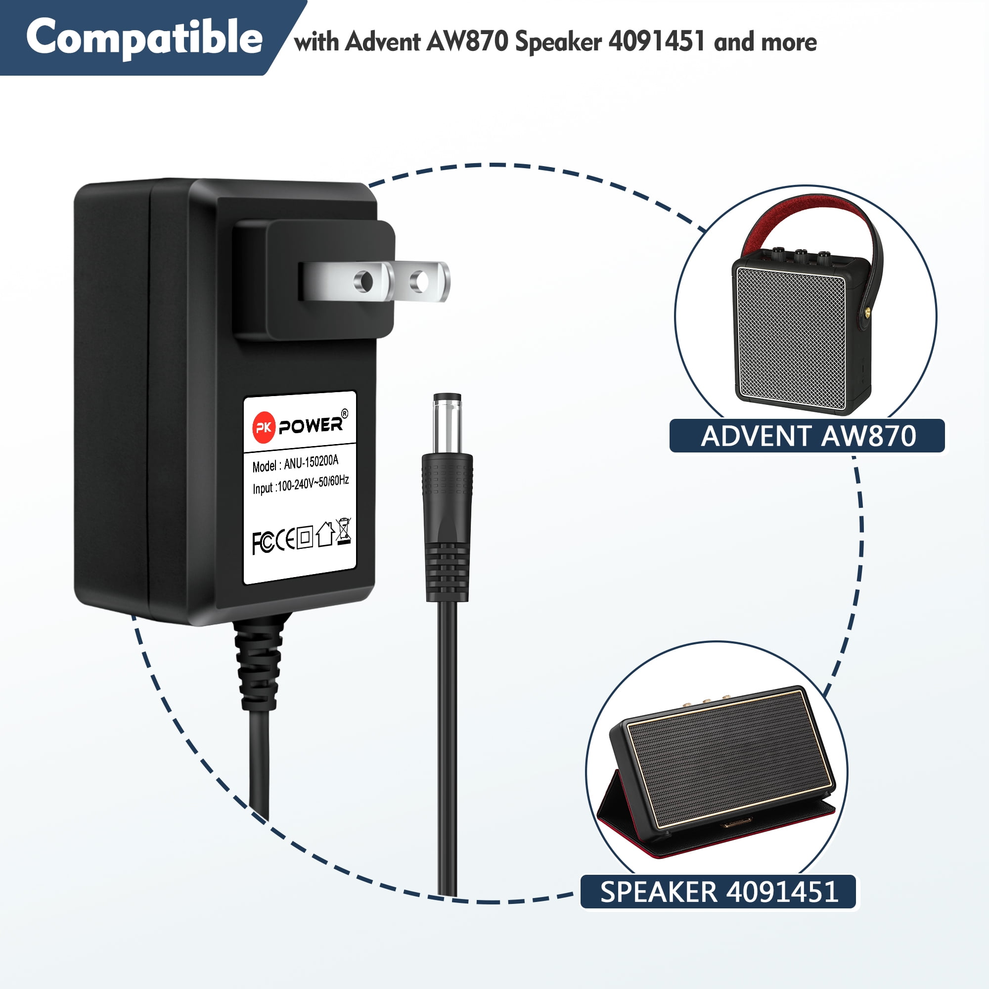 PKPOWER AC DC Adapter Charger for Marshall Stockwell Portable Speaker ...