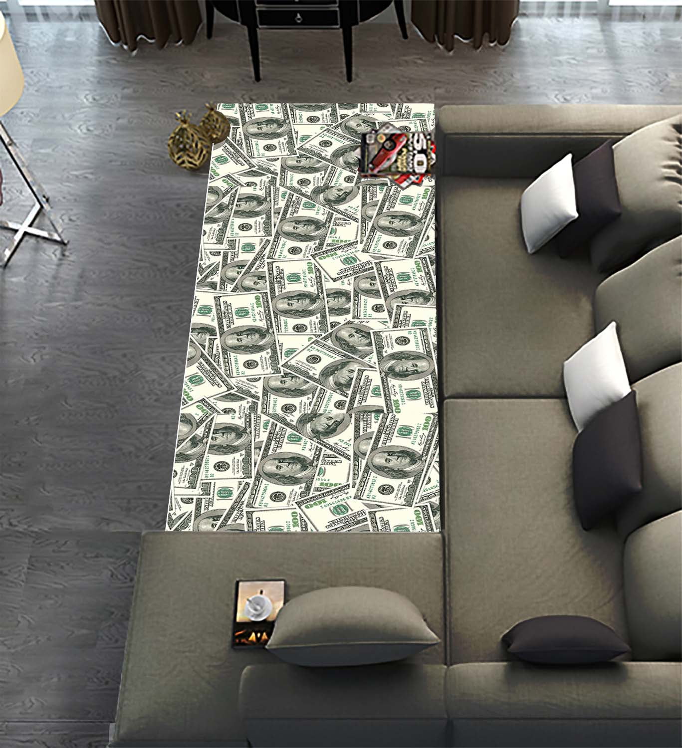 PKQWTM 100 Dollar bills Runner Rug 3.3 x 7ft Long Area Rug Carpet for ...