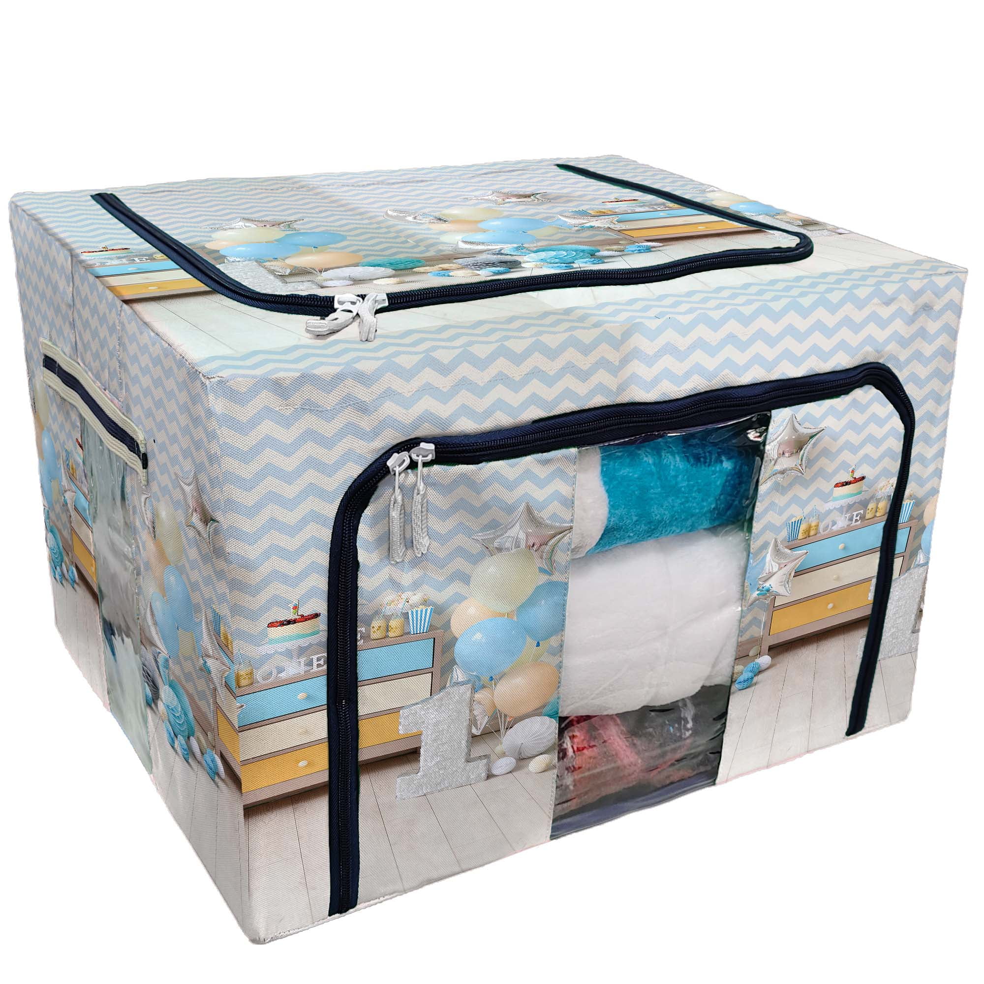 PKQWTM A Lot Of Balloons Blue And White Color Storage Bag Clear Window ...