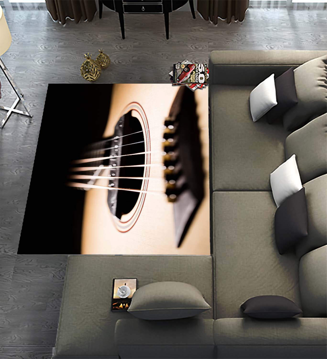 PKQWTM Acoustic guitar on black Area Rugs 3 x 5ft Floor Carpet Mat for ...