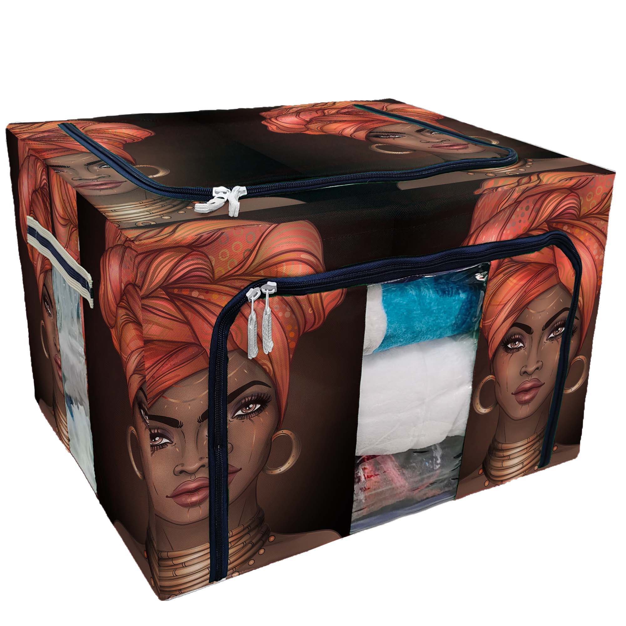 PKQWTM African American pretty girl Storage Bag Clear Window Storage ...