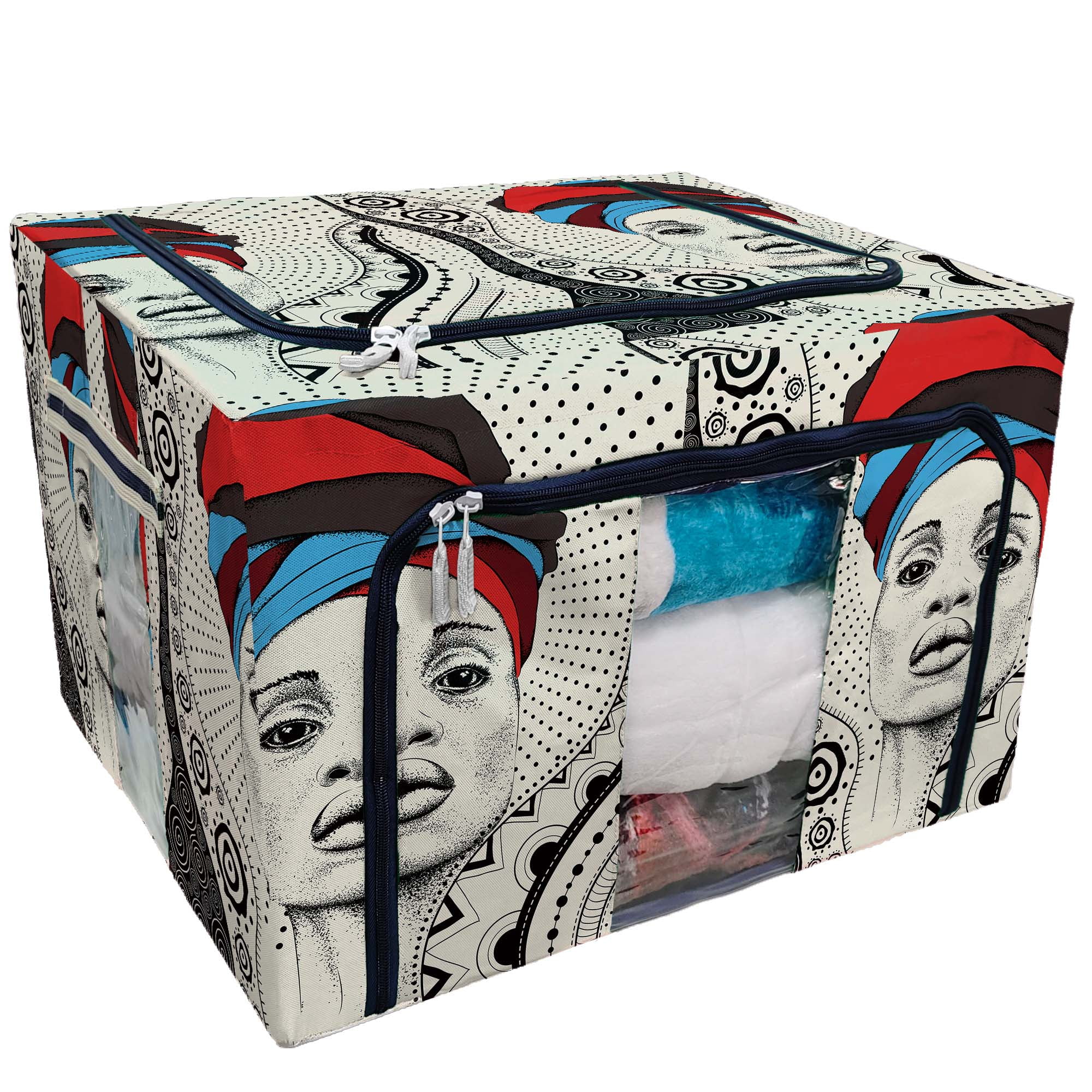 PKQWTM African Woman African Turban Storage Bag Clear Window Storage ...