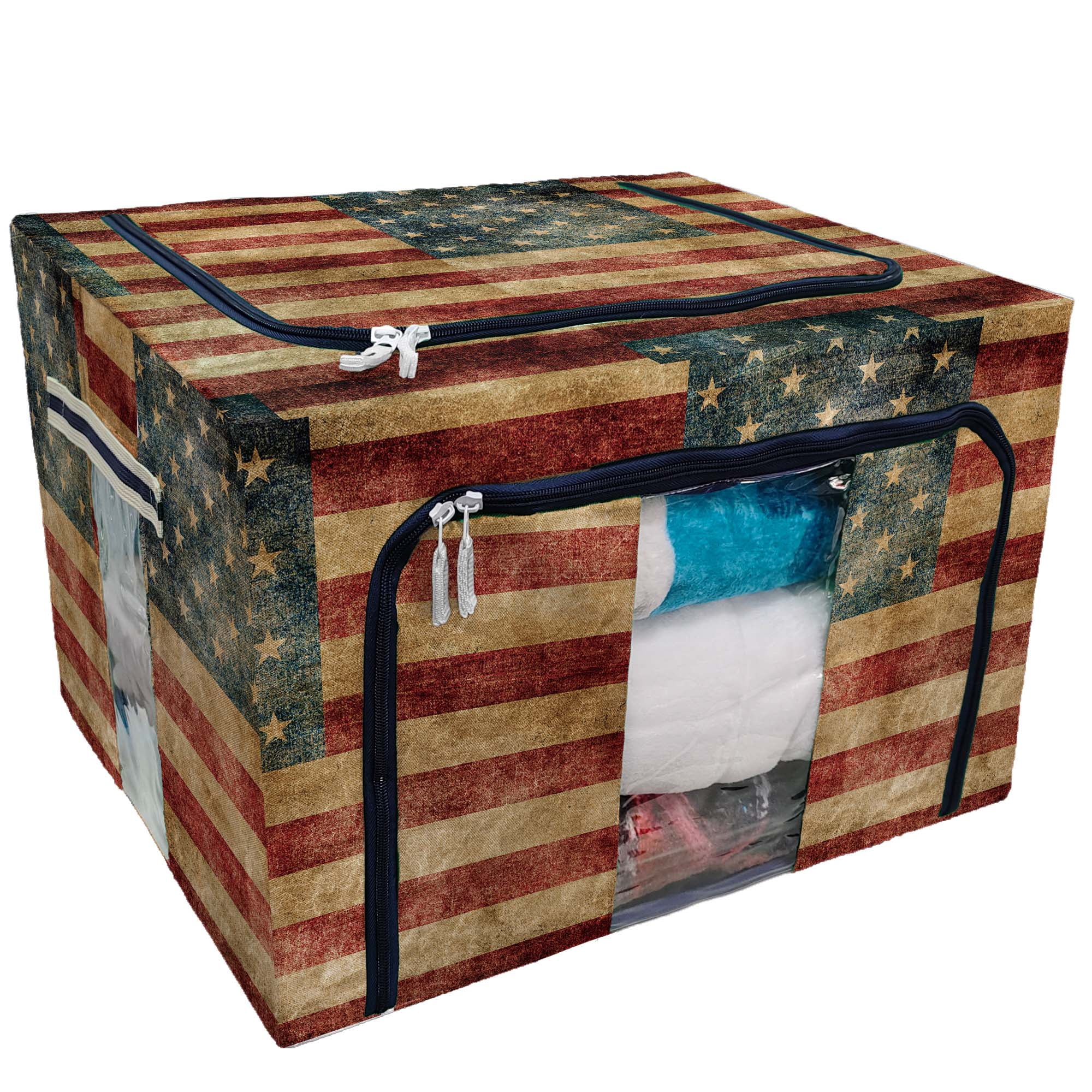 PKQWTM American Flag Storage Bag Clear Window Storage Bins Boxes Large ...