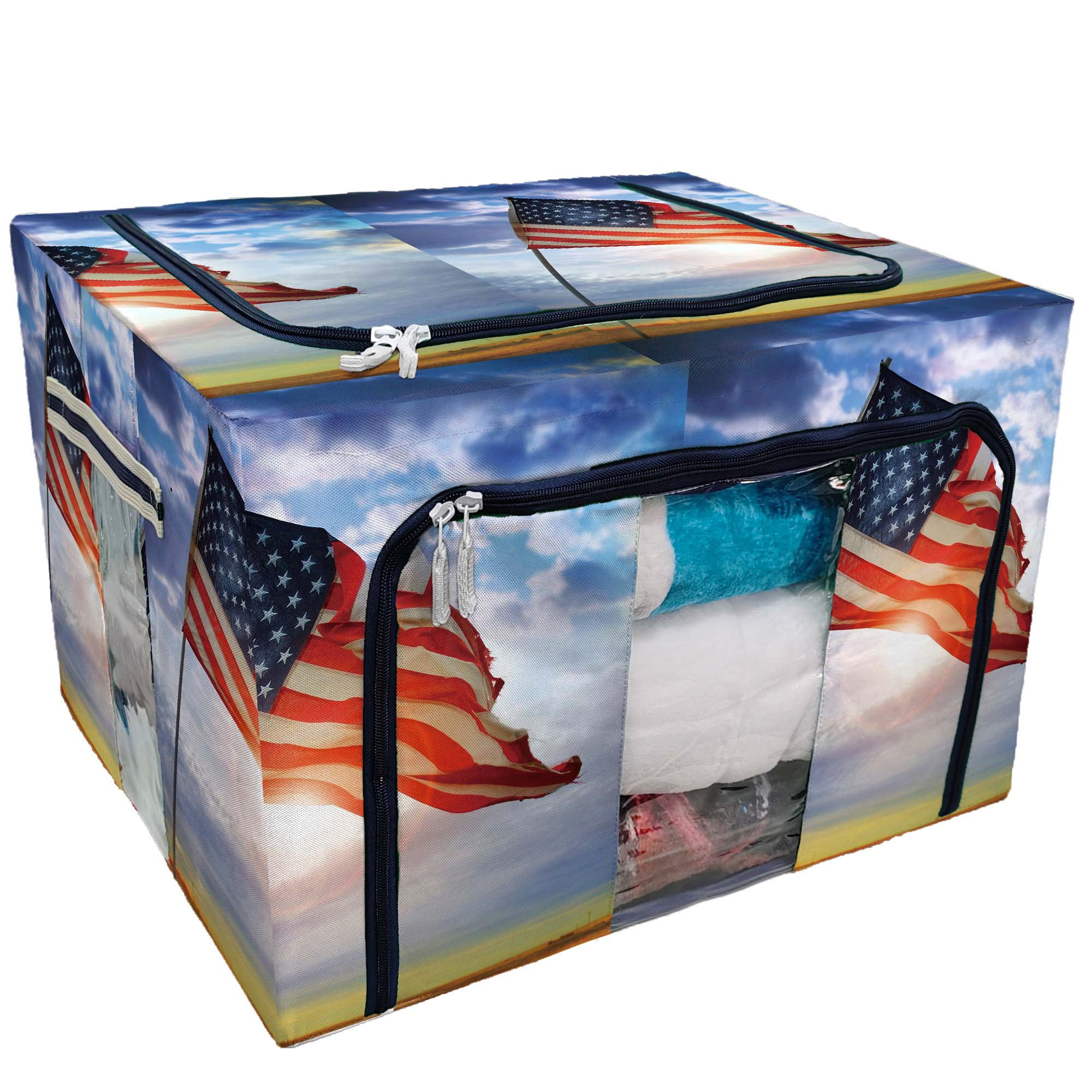 PKQWTM American Flag Storage Bag Clear Window Storage Bins Boxes Large ...
