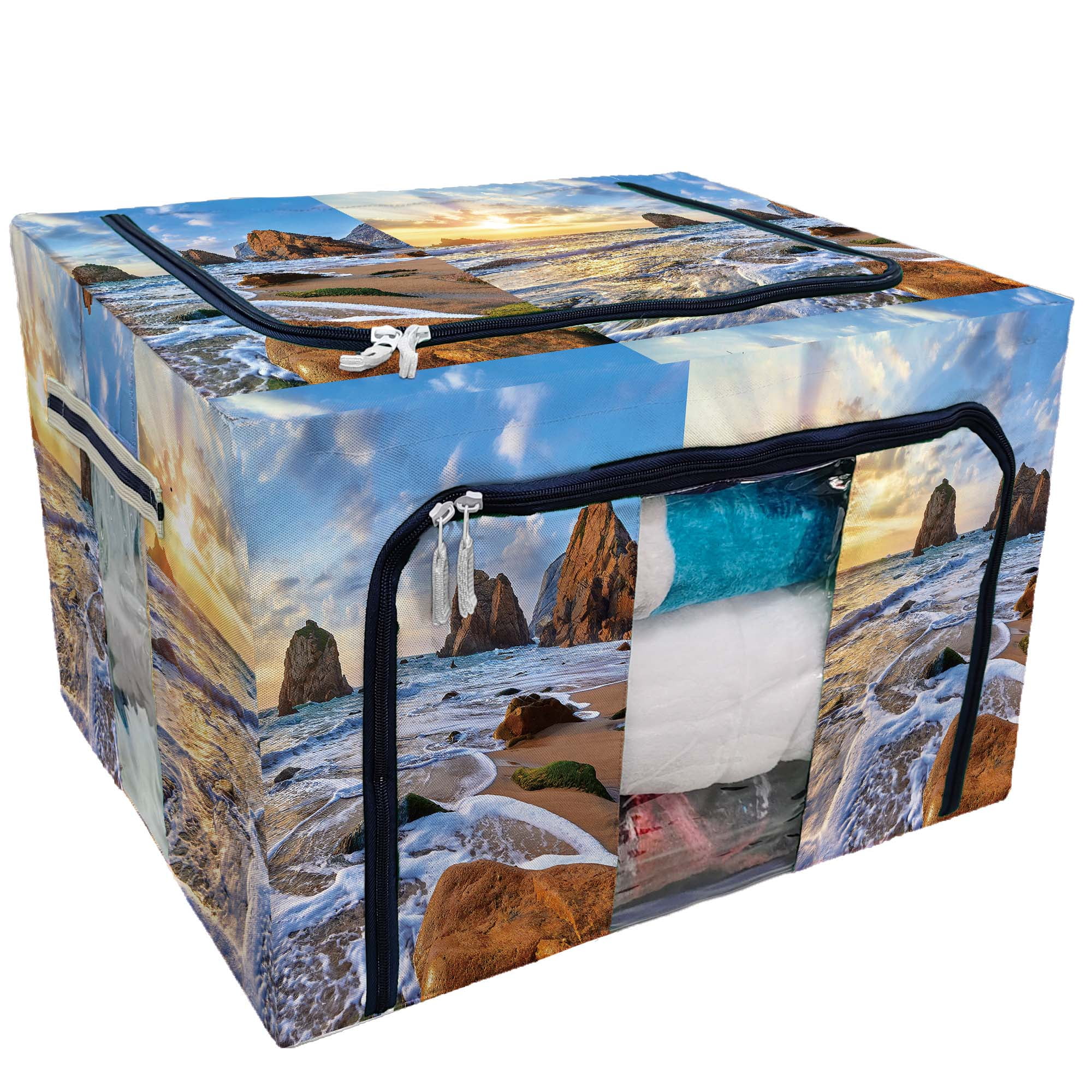 PKQWTM Atlantic Ocean Rocks Sunset Waves Foam Green Moss Storage Bag ...