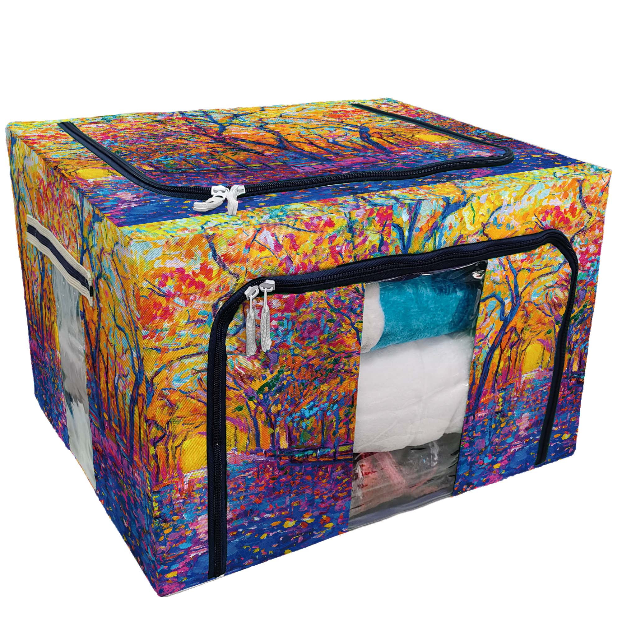 PKQWTM Autumn Forest Red Yellow Tree Leaves Storage Bag Clear Window ...