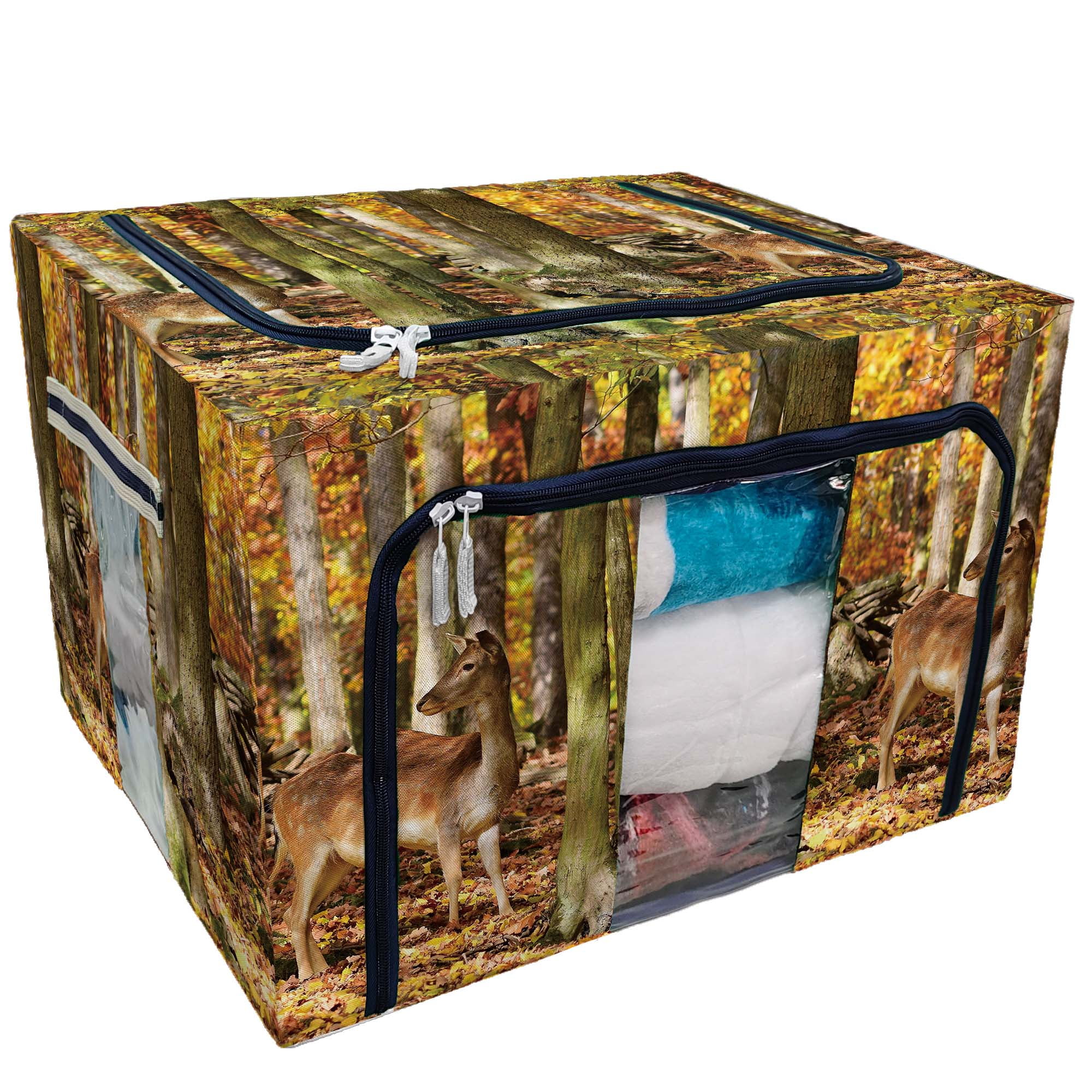 PKQWTM Autumn Nature Scenery Fall Forest Deer Storage Bag Clear Window ...