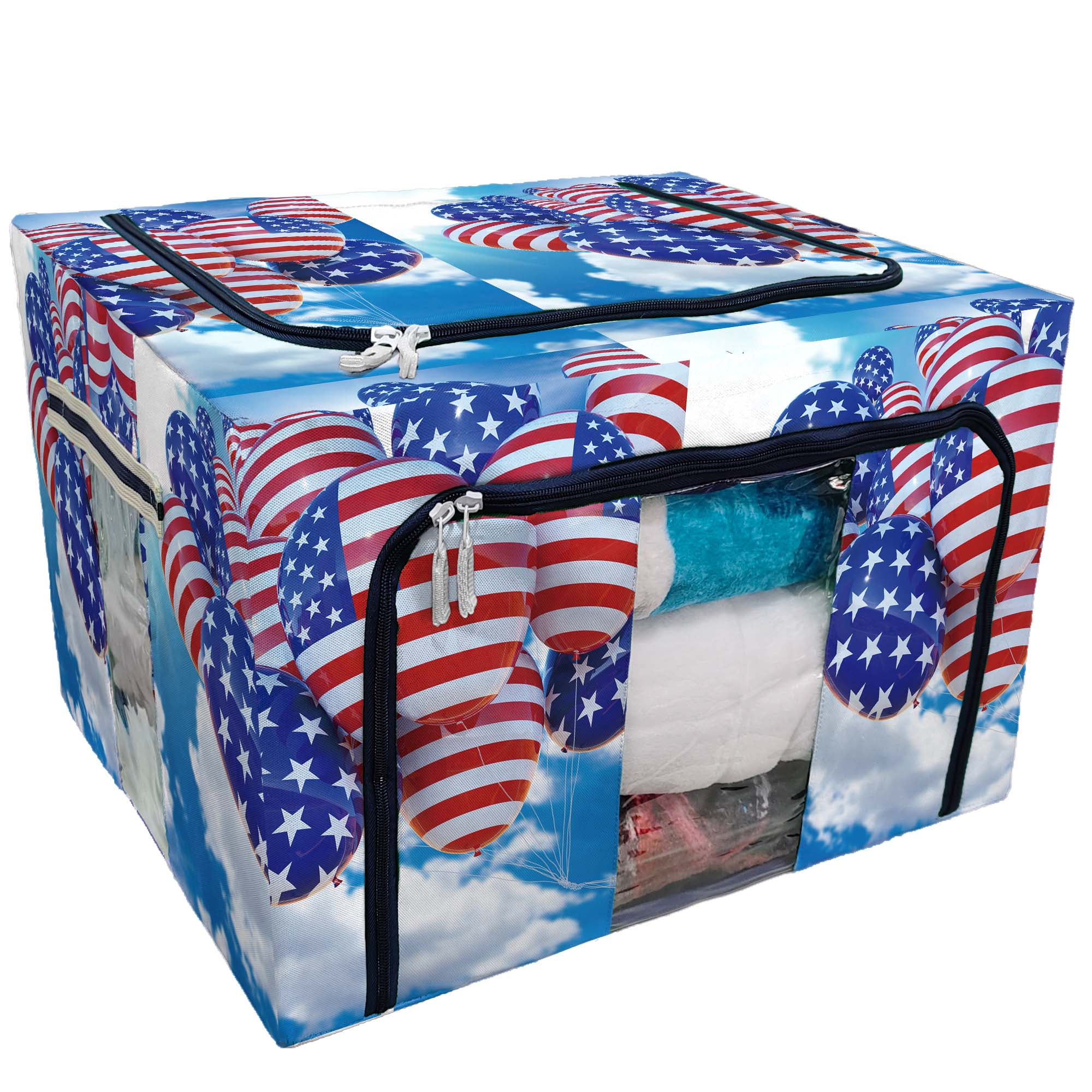 PKQWTM Balloon American Flag Storage Bag Clear Window Storage Bins ...