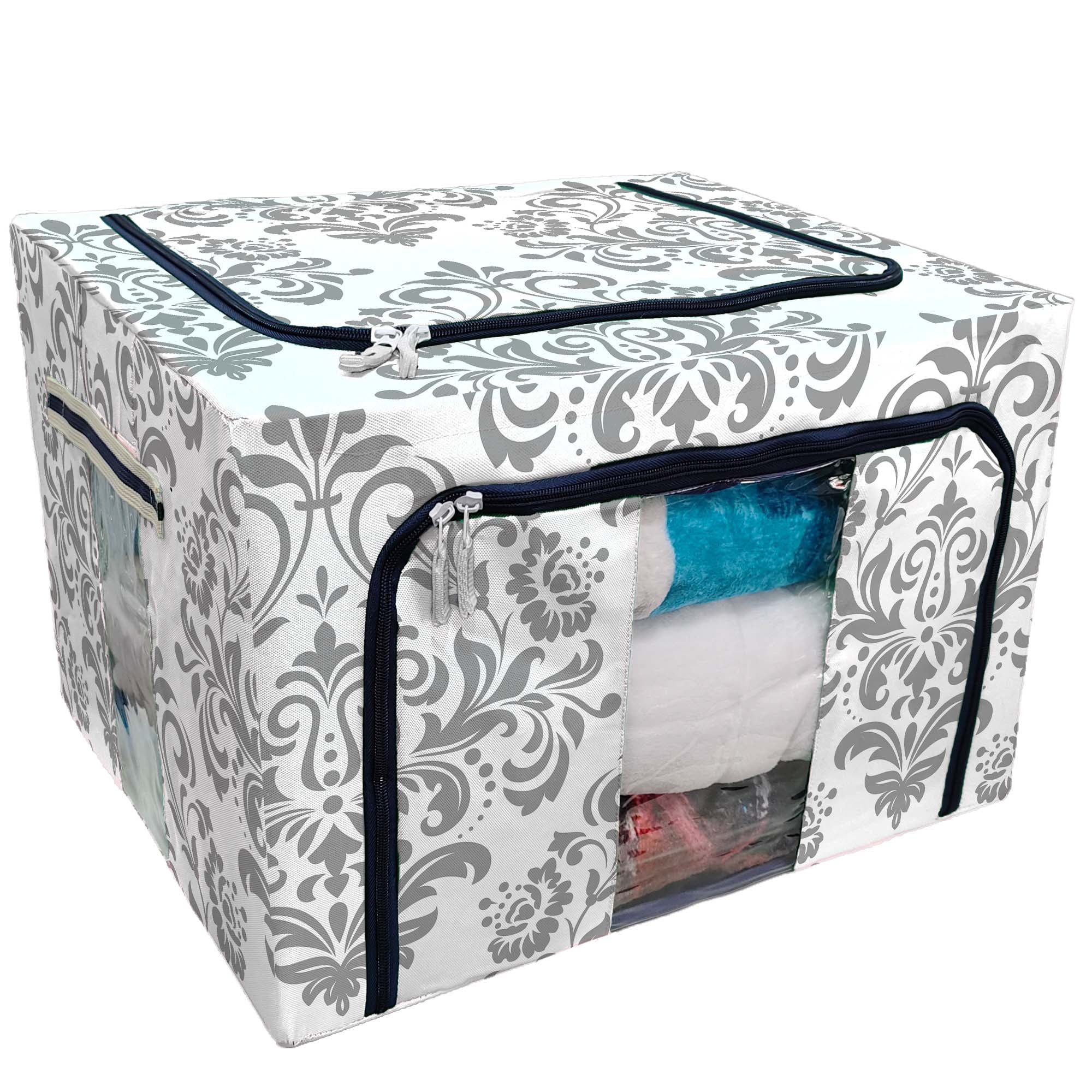PKQWTM Baroque Damask Gray White Ornament Storage Bag Clear Window ...
