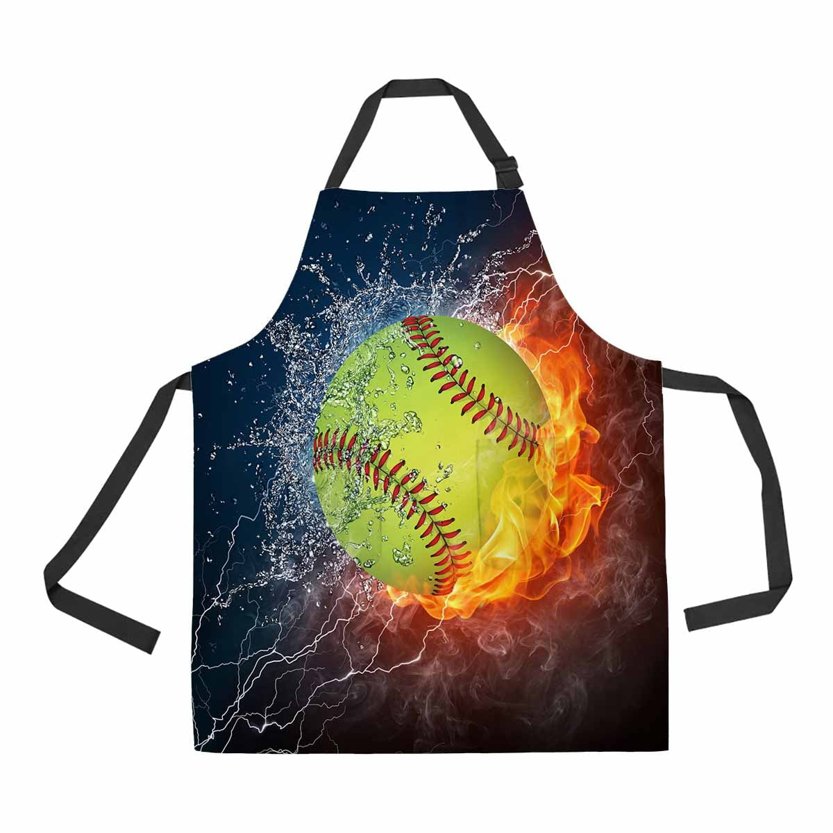 PKQWTM Baseball Ball on Fire Water Unisex Adjustable Bib Apron with ...