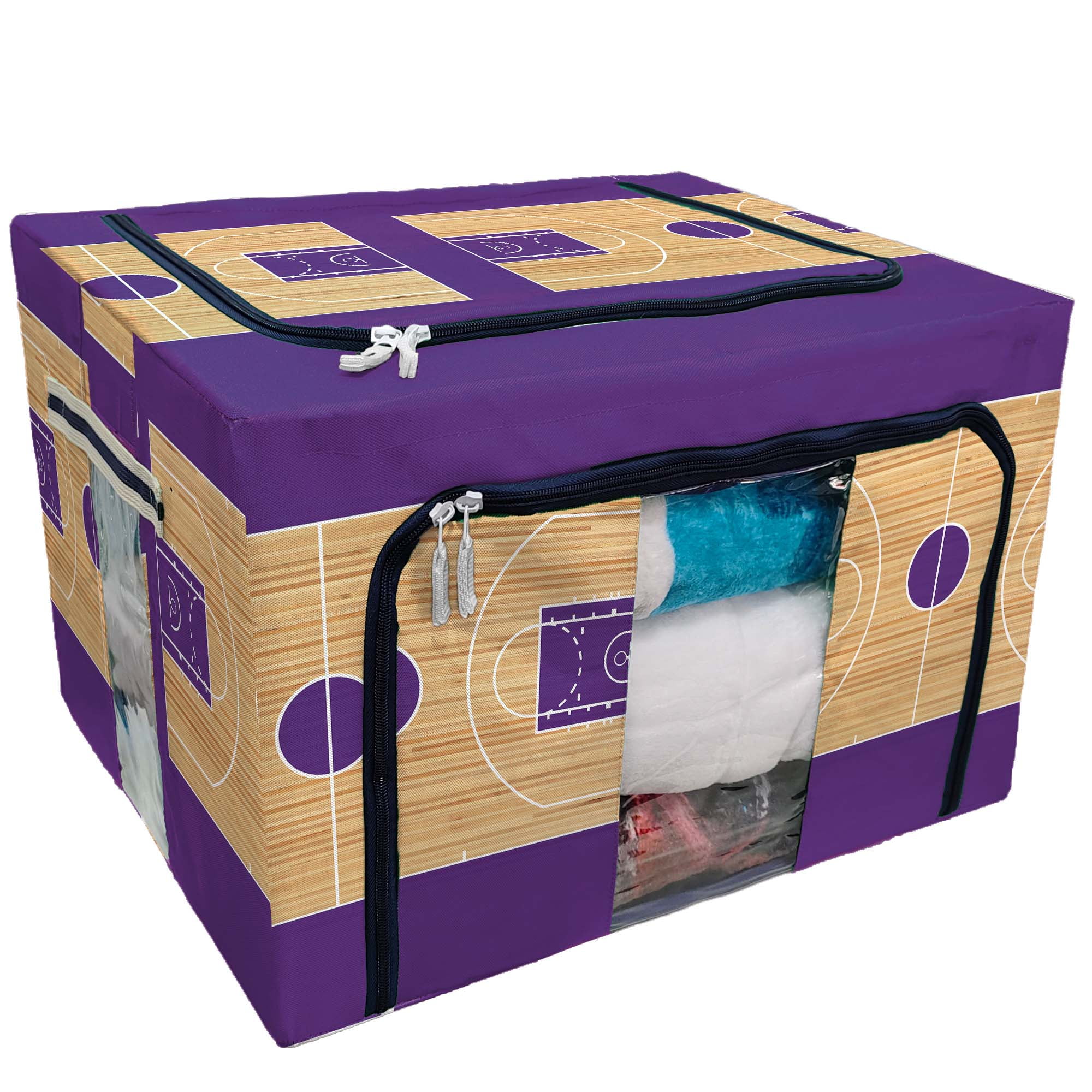 PKQWTM Basketball Court Parquet Storage Bag Clear Window Storage Bins ...
