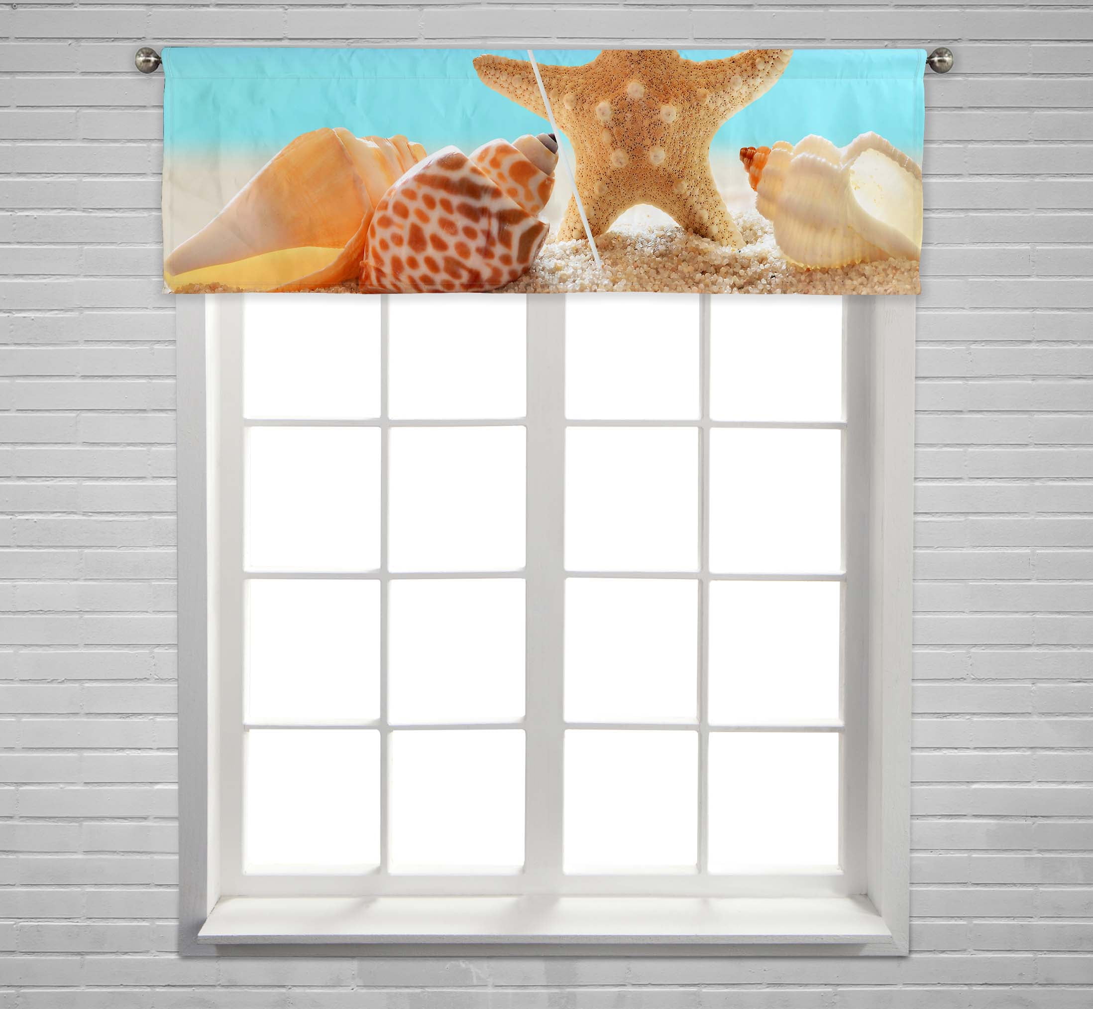 PKQWTM Beach Umbrella Seashells Starfish Sandy Beach Ocean Window ...
