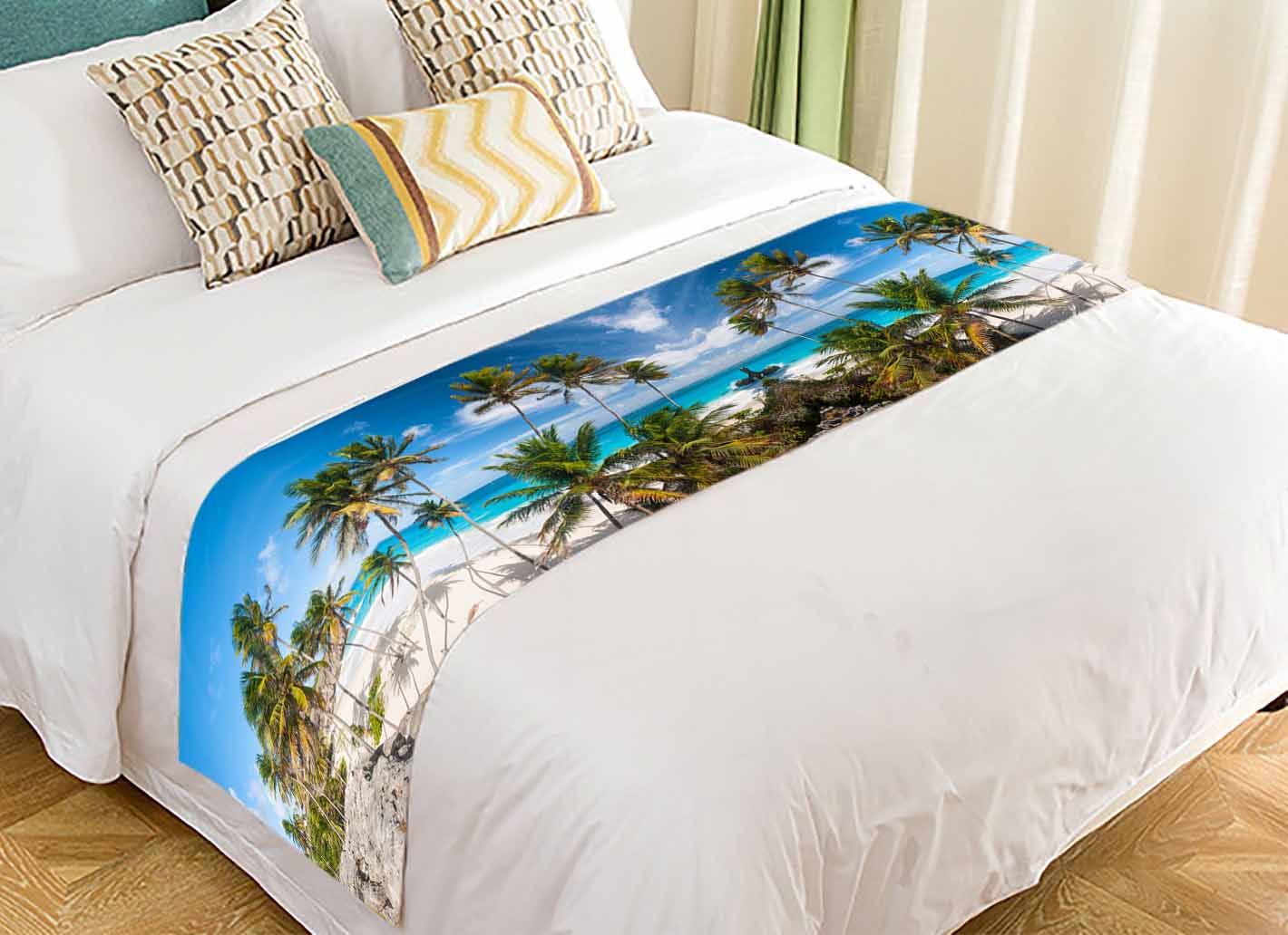 PKQWTM Beaches Caribbean Island Tropical Paradise Palms Bed Runner ...