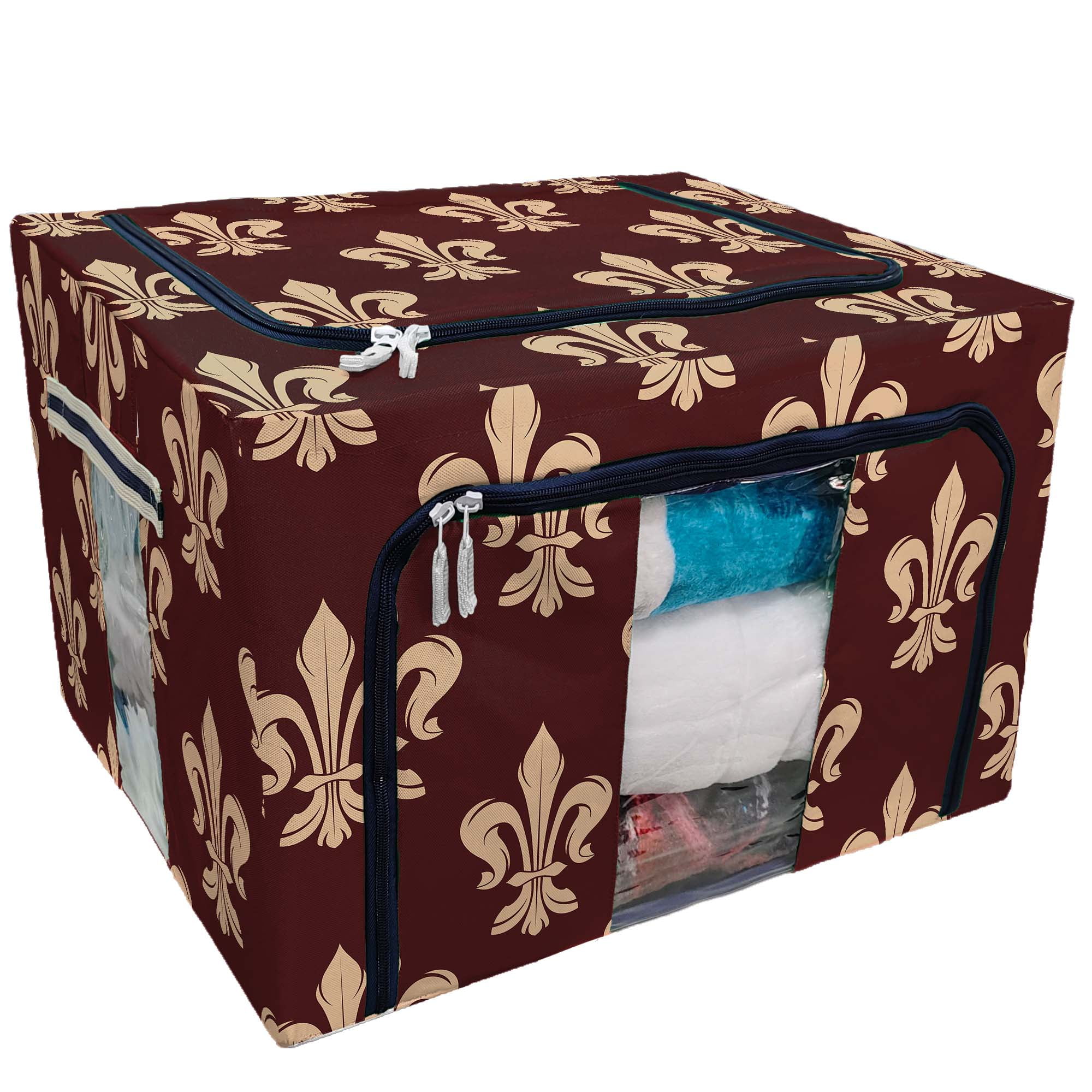 PKQWTM Beige Brown Floral French Fleur De Lis Dark Brown Storage Bag ...