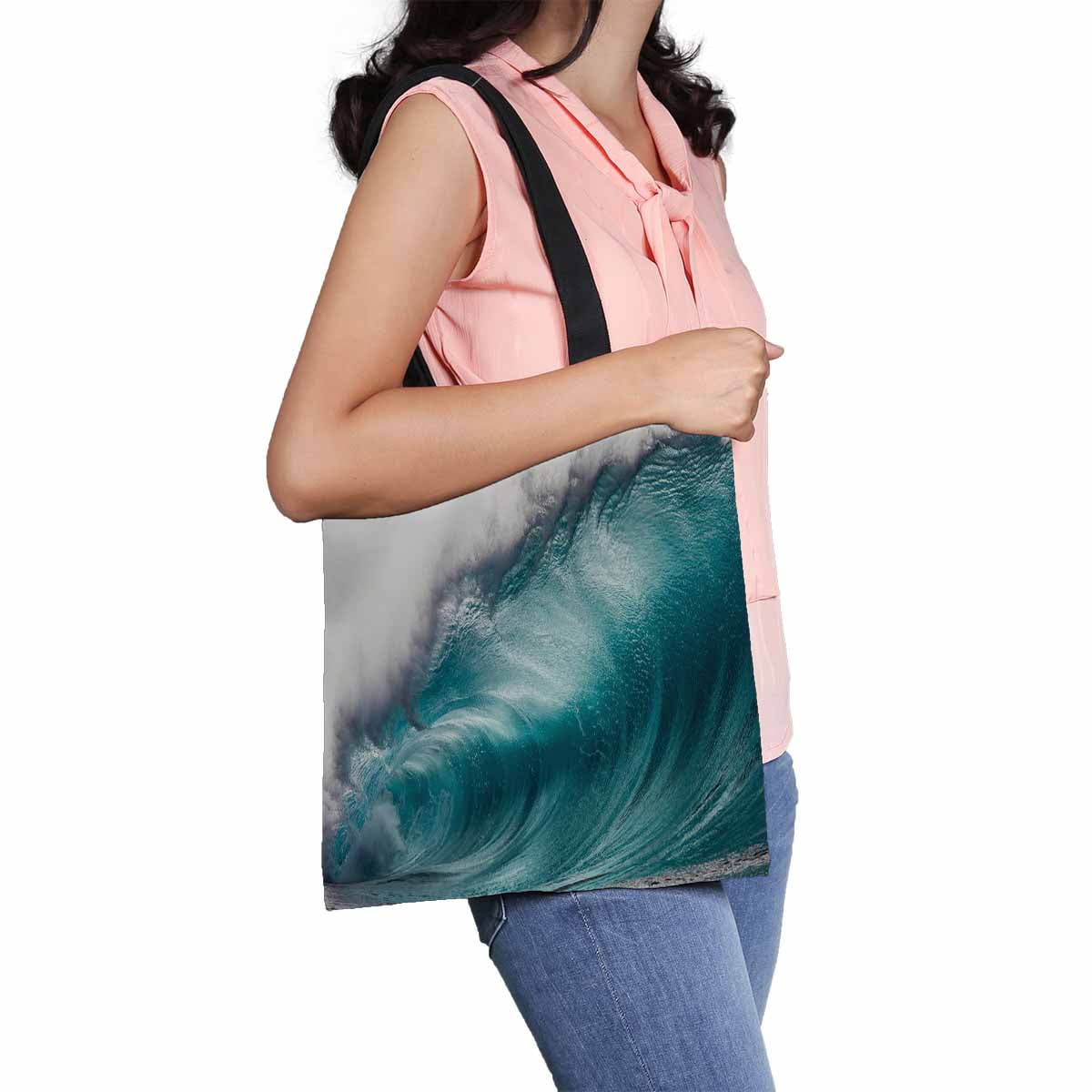 PKQWTM Big Blue Ocean Canvas Shoulder Bags Handbags Tote Bags Shopping ...