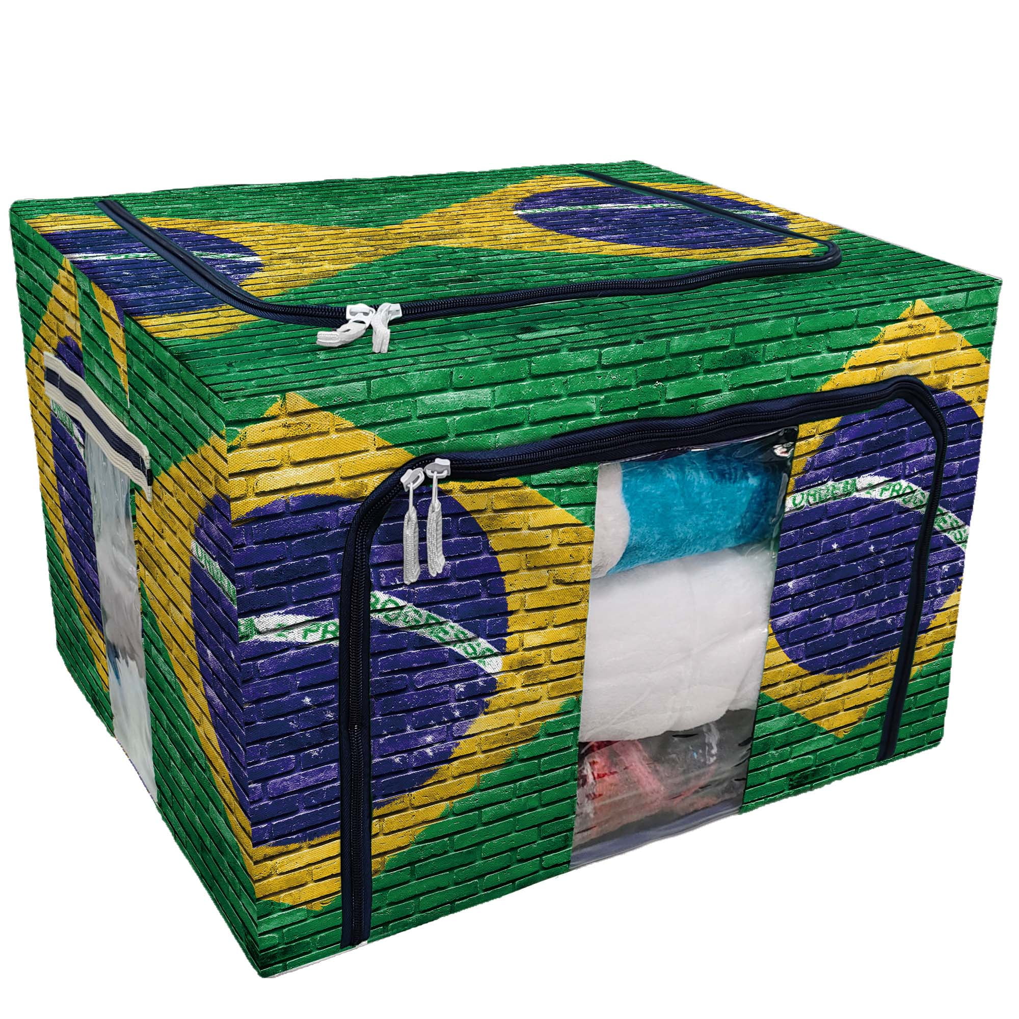 PKQWTM Brazil Flag Painted On Old Brick Wall Texture Storage Bag Clear ...