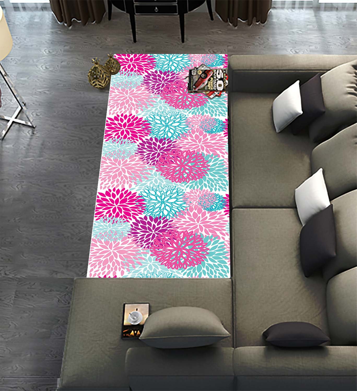 PKQWTM Bright Floral Pattern Runner Rug 4 x 12ft Long Area Rug Carpet ...
