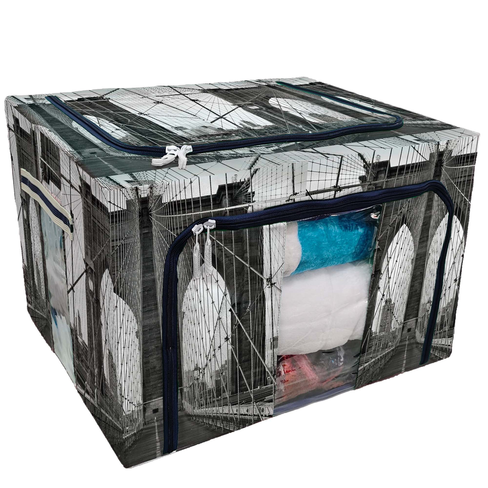 PKQWTM Brooklyn Bridge, New York Black and White Storage Bag Clear ...