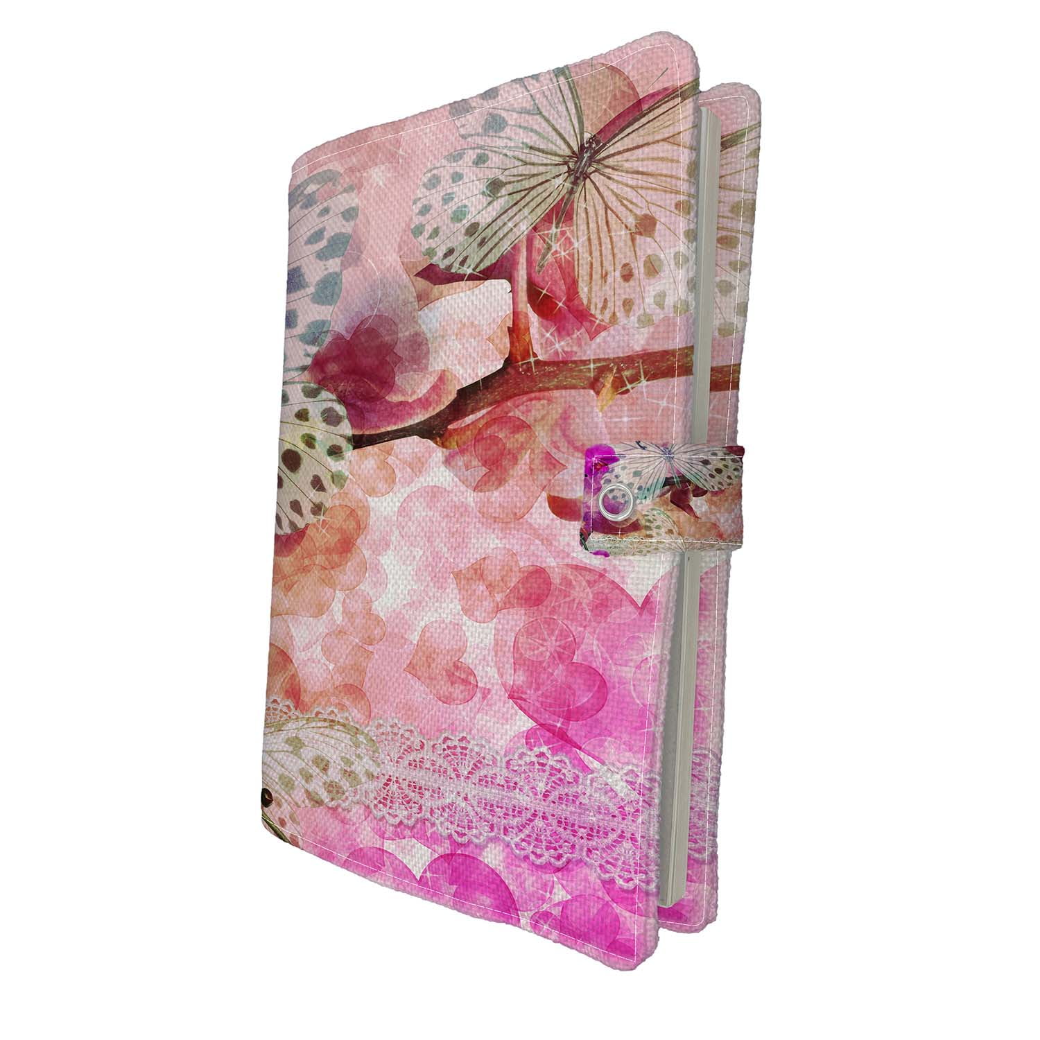 PKQWTM Butterflies And Orchids Flowers Pink With Lace Book Cover Book ...