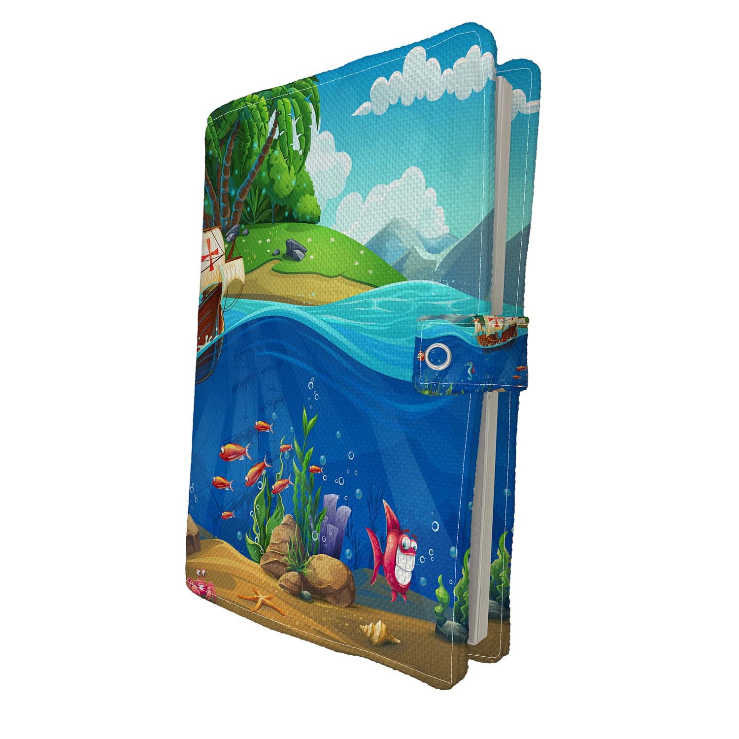 PKQWTM Cartoon underwater world fish plants island caravel Book Cover ...