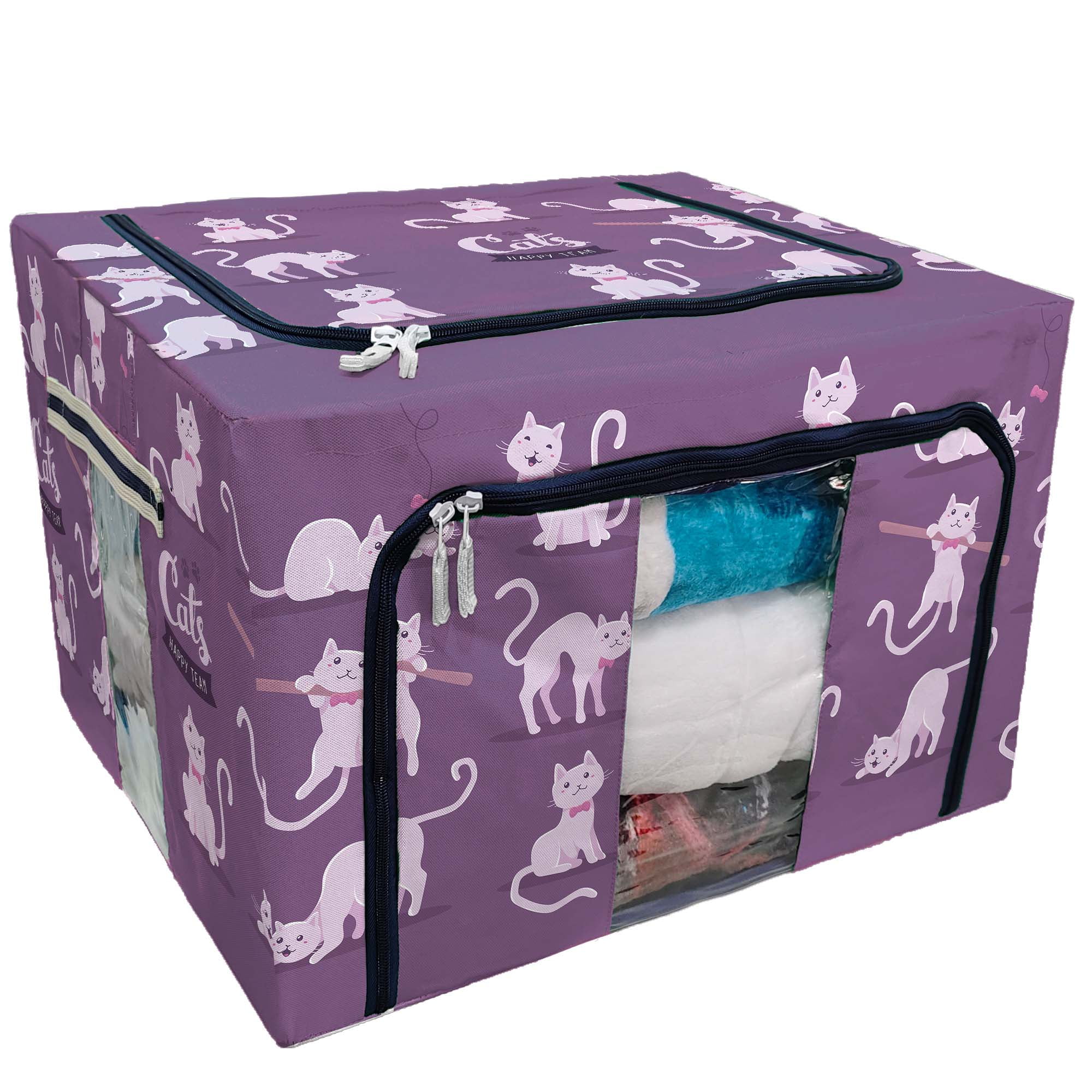 PKQWTM Cat Poses Pink Bow Paw Dark Flat Storage Bag Clear Window ...