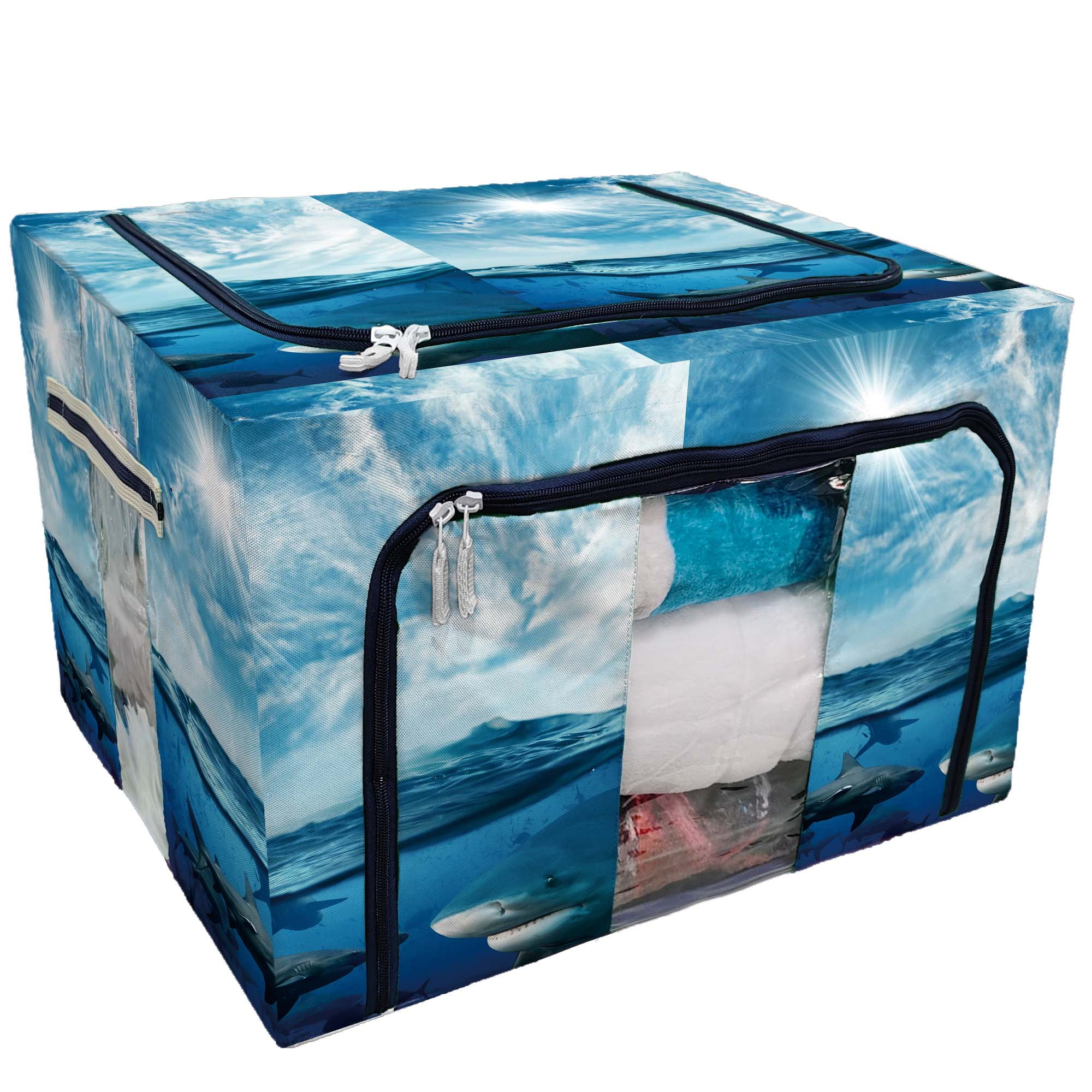 PKQWTM Cloudy Divine Sunlight Dangerous Sharks Underwater Storage Bag ...