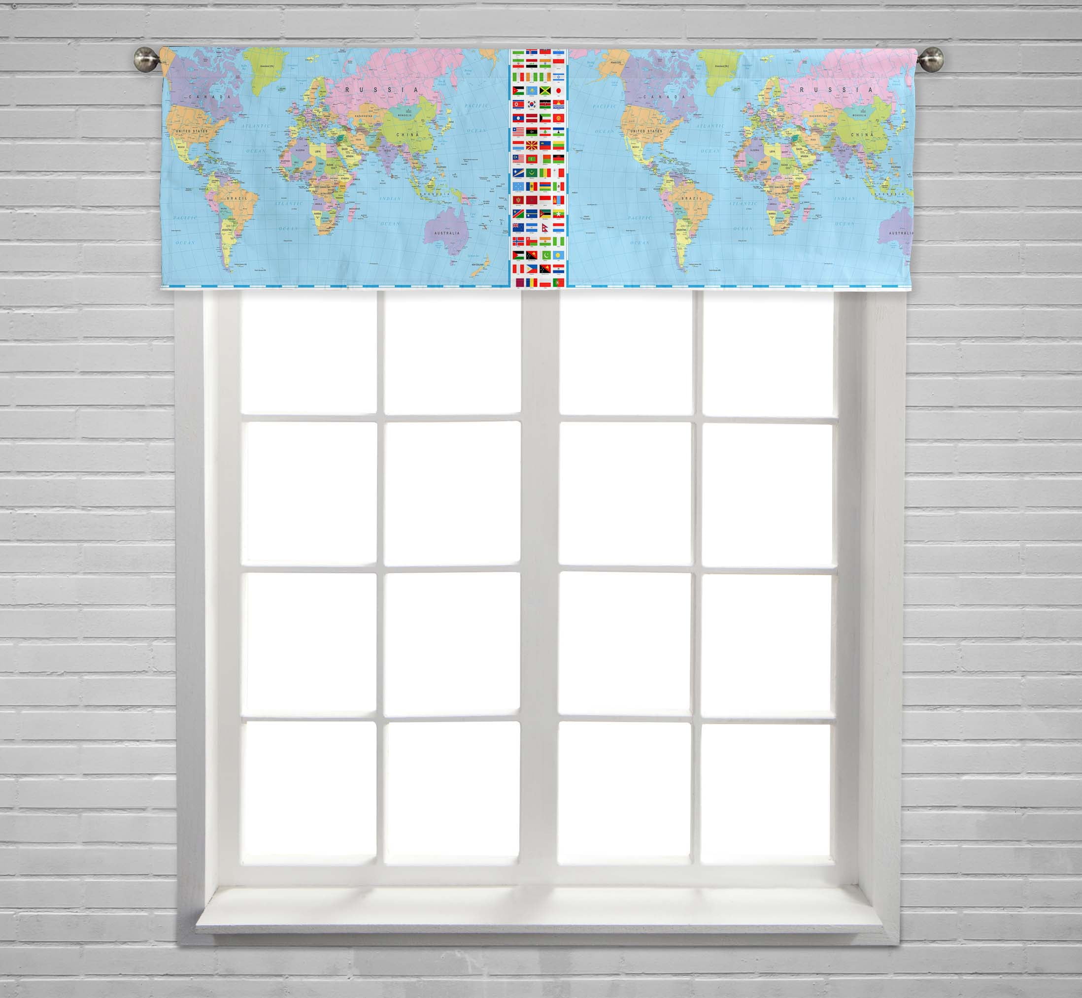 PKQWTM Colored World Map Flags Window Curtain Valance Rod Pocket 54x18 ...
