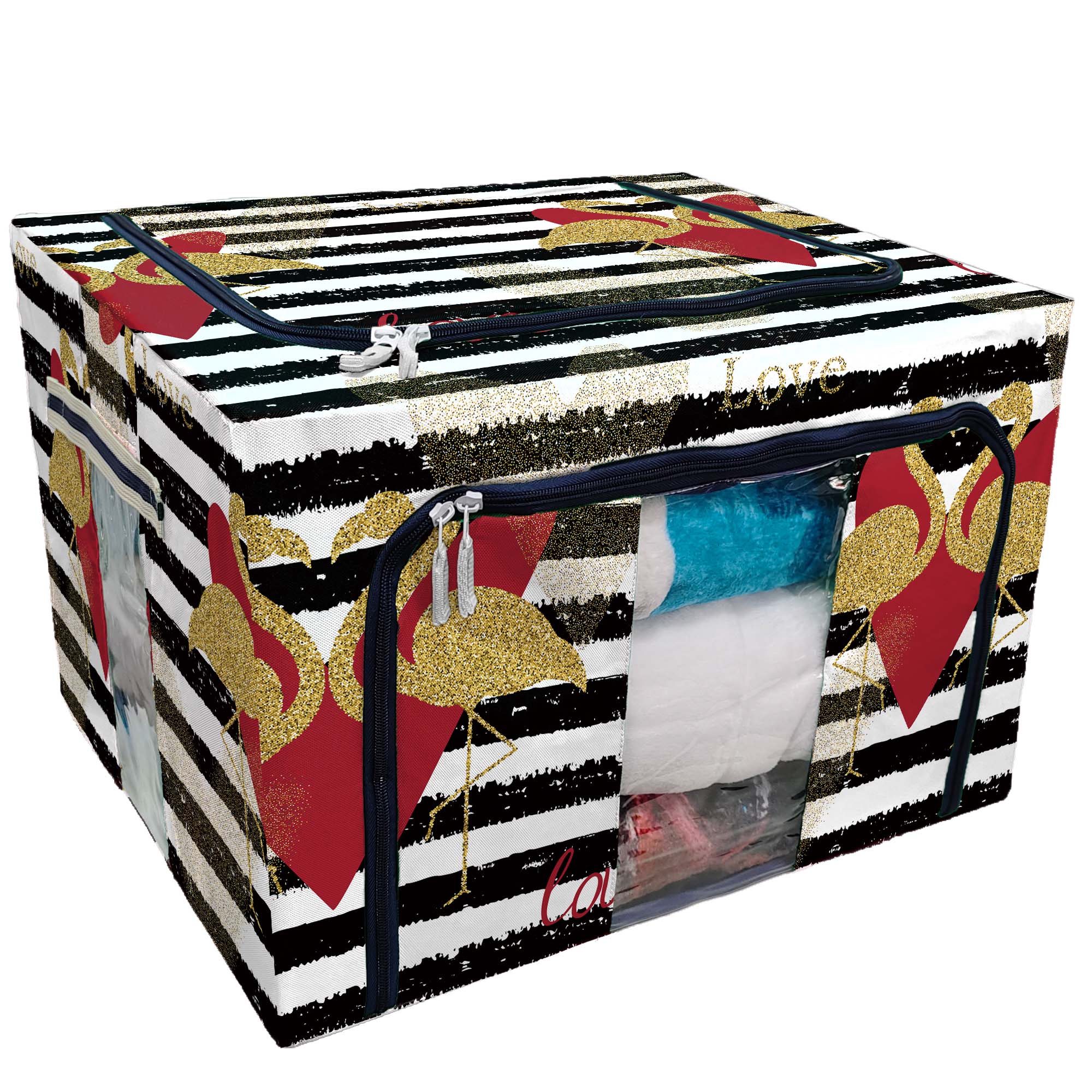 PKQWTM Creativity card with gold glitter bird flamingo Storage Bag ...