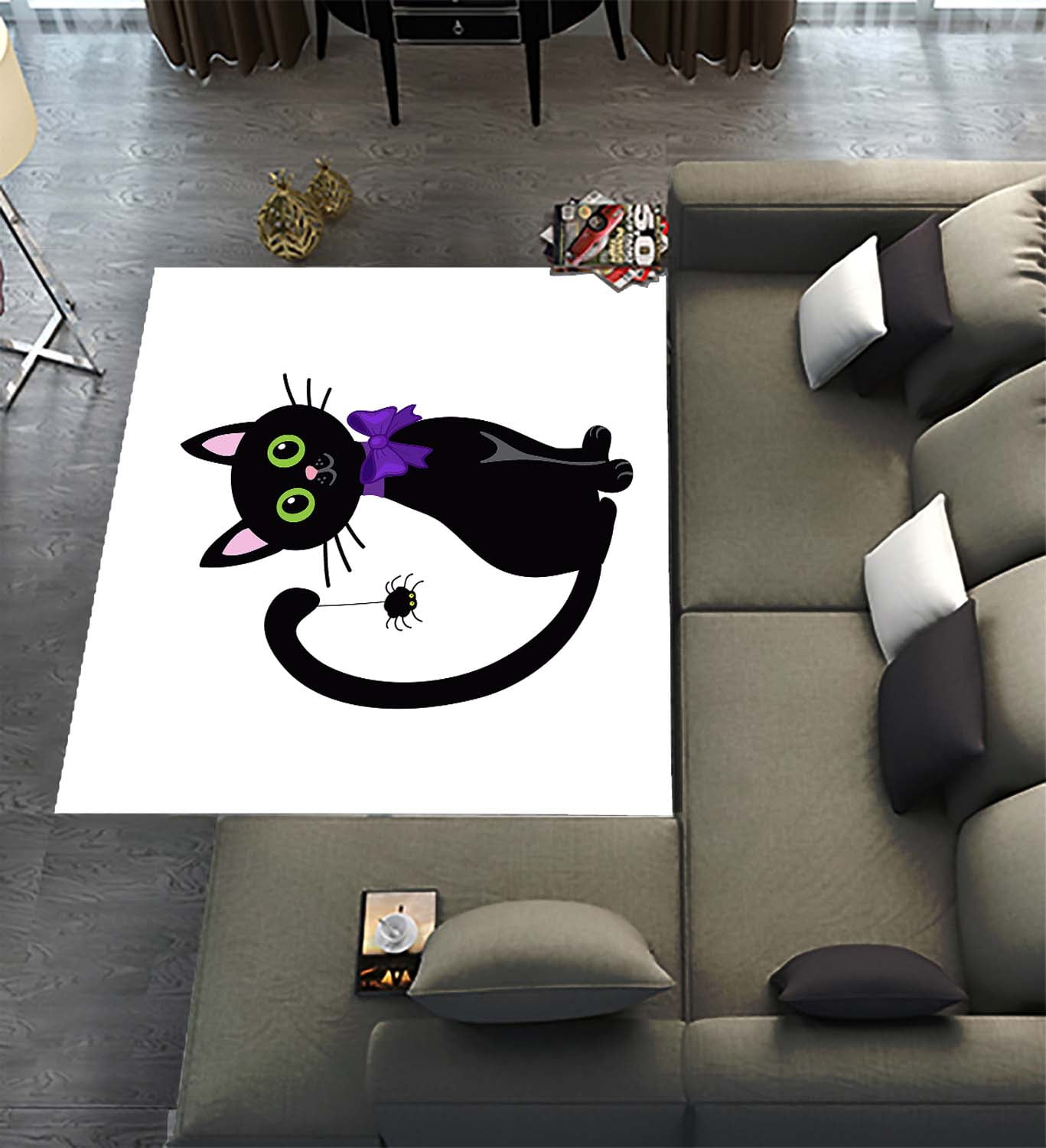 PKQWTM Cute Black Cat White Halloween Area Rugs 4 x 5ft Floor Carpet ...