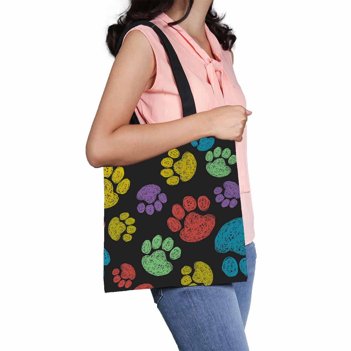 PKQWTM Cute colorful doodle paw prints Animal tiling Canvas Shoulder ...
