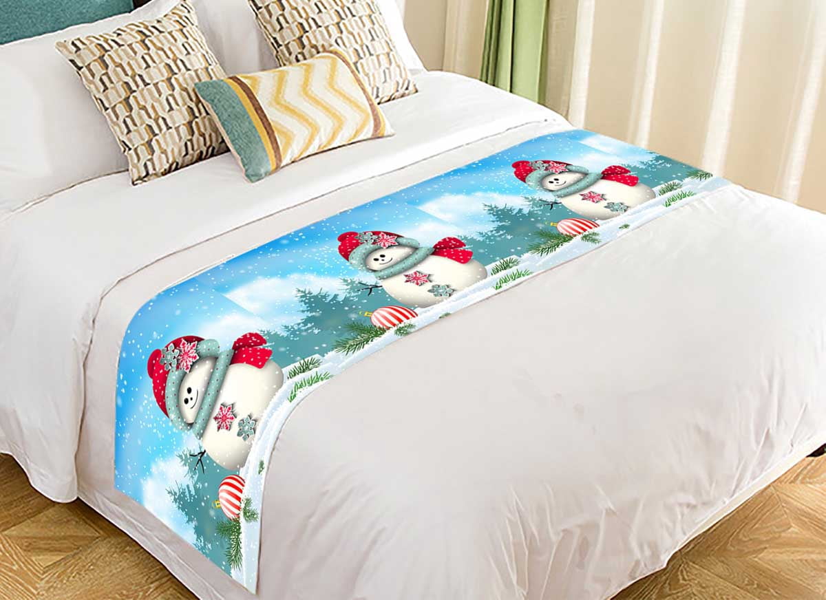 PKQWTM Cute snowman snowy winter landscape christmas Bed Runner Bedroom ...