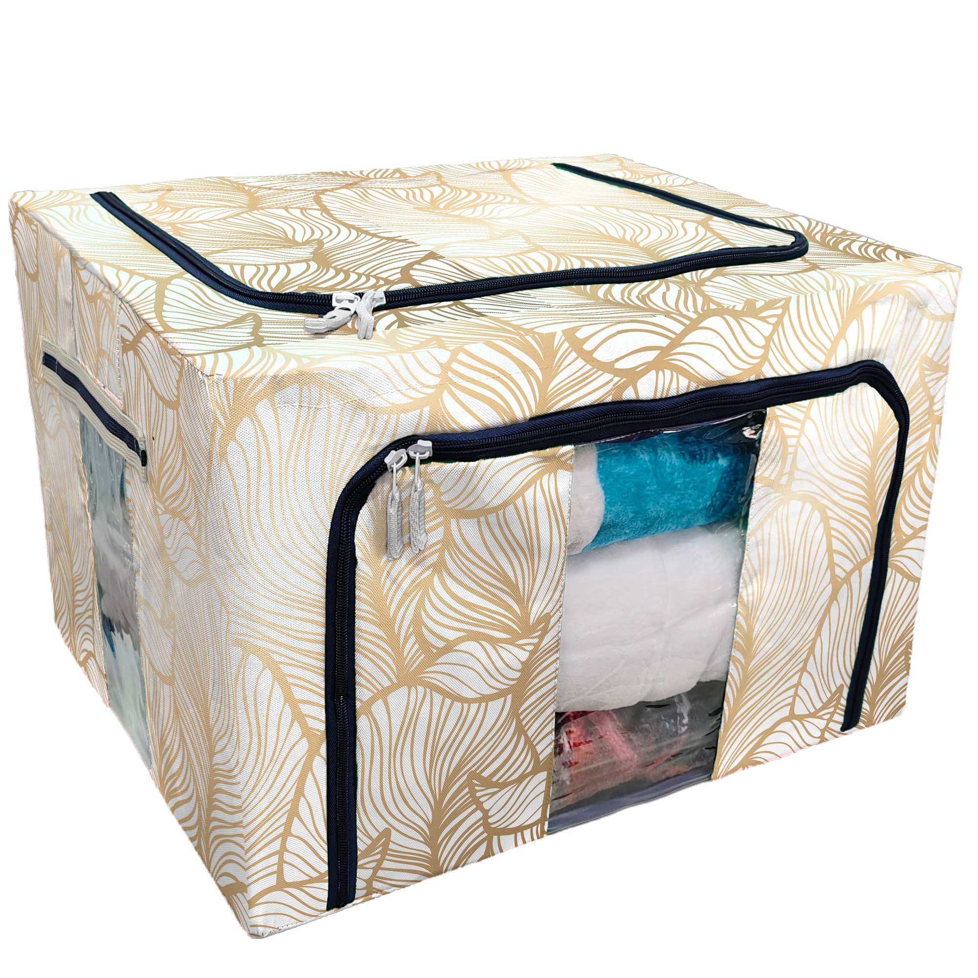 PKQWTM Damask floral Royal Gold leaf Storage Bag Clear Window Storage ...