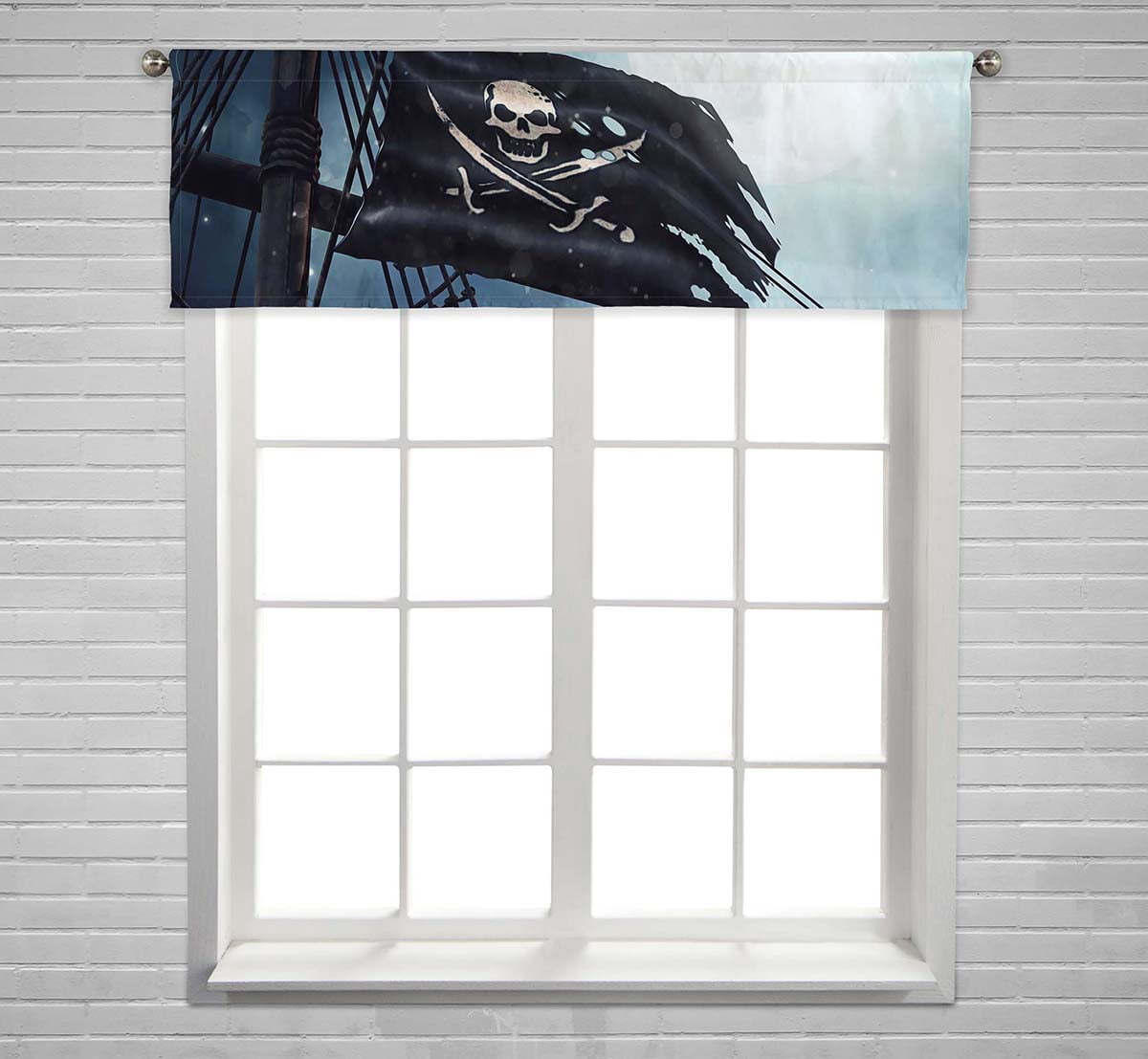 PKQWTM Deck Pirate Ship Black Flag At Night Window Curtain Valance Rod ...