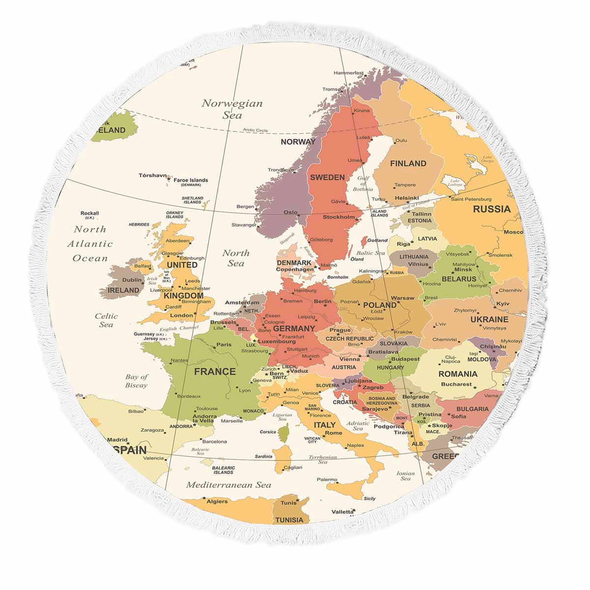 PKQWTM Europe Map Round Beach Towel Beach Mats Shawl Blanket Yoga Mat ...