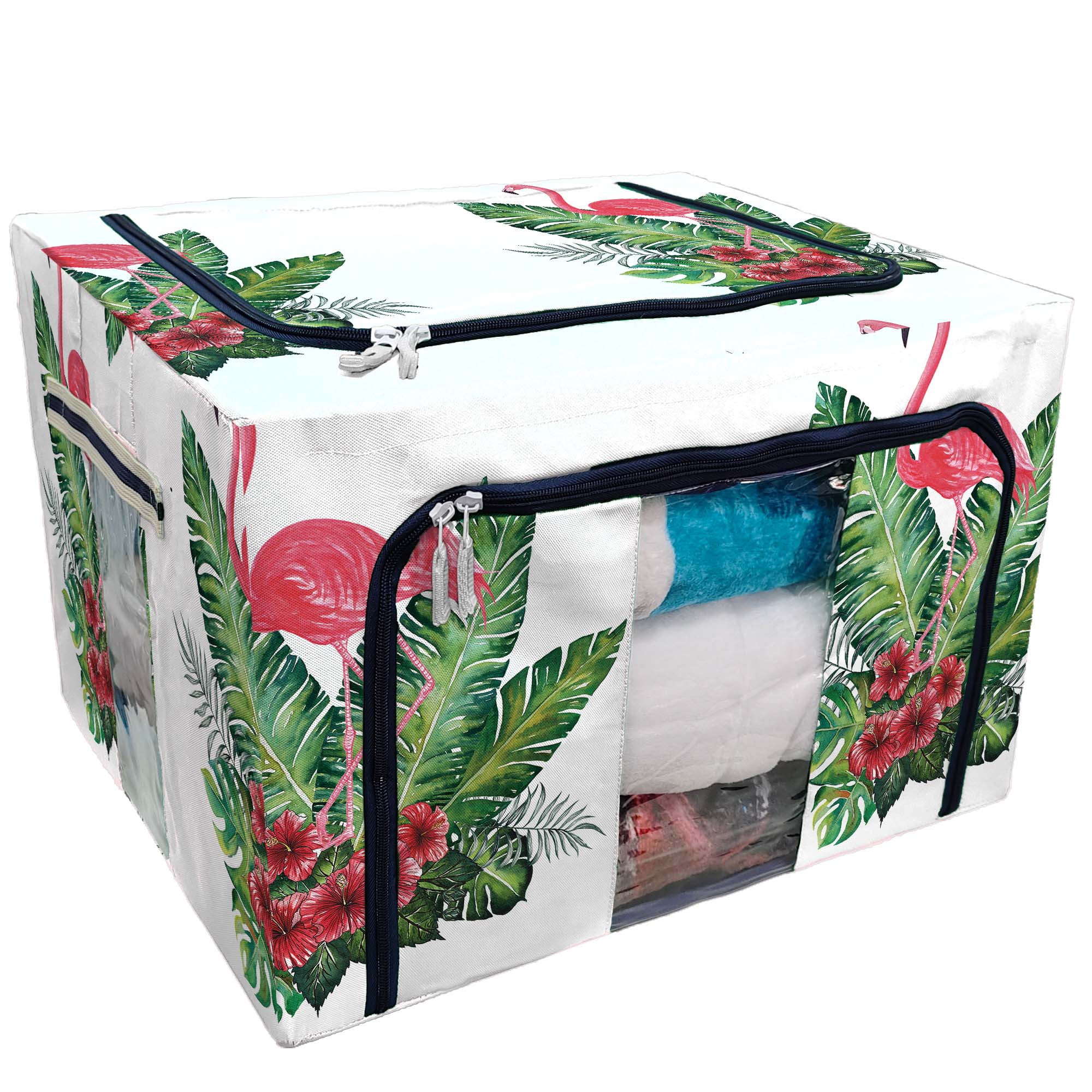 PKQWTM Flamingo Tropic Bouquet Banana Palm Leaves Hibiscus Storage Bag ...