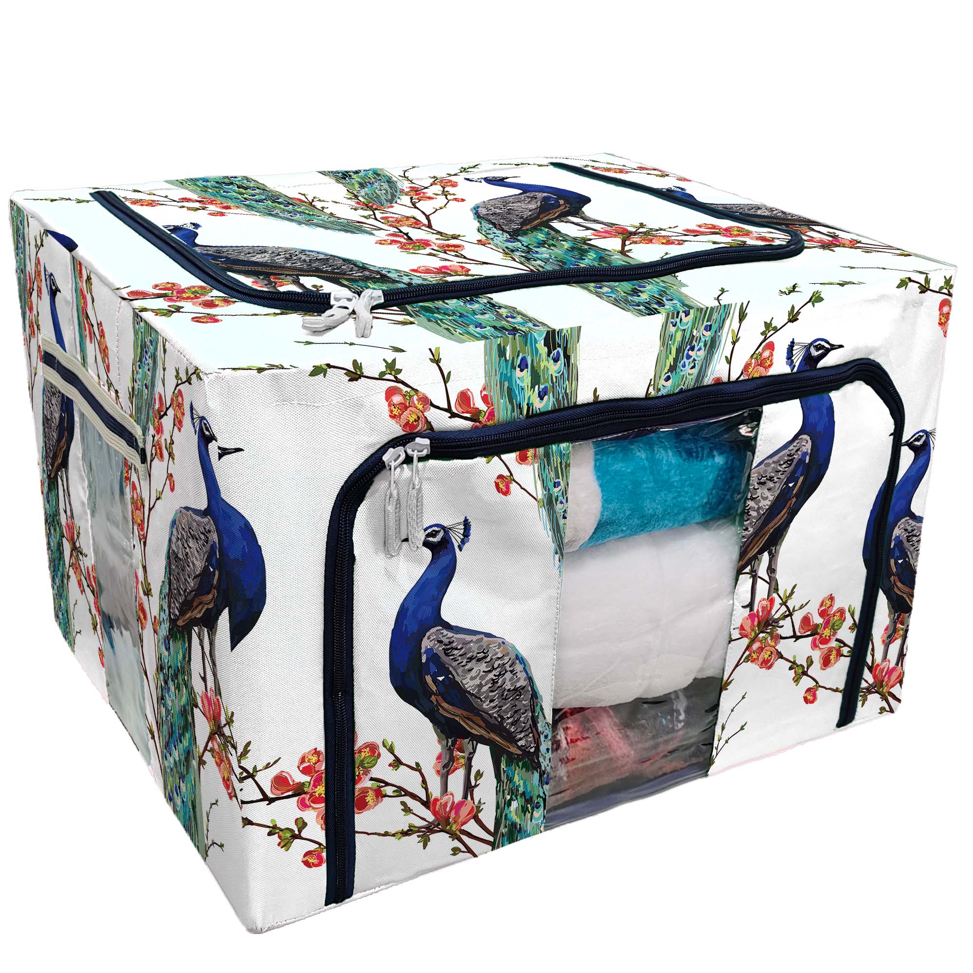 PKQWTM Floral Pattern Blooming Tree Elegant Peacock Storage Bag Clear ...