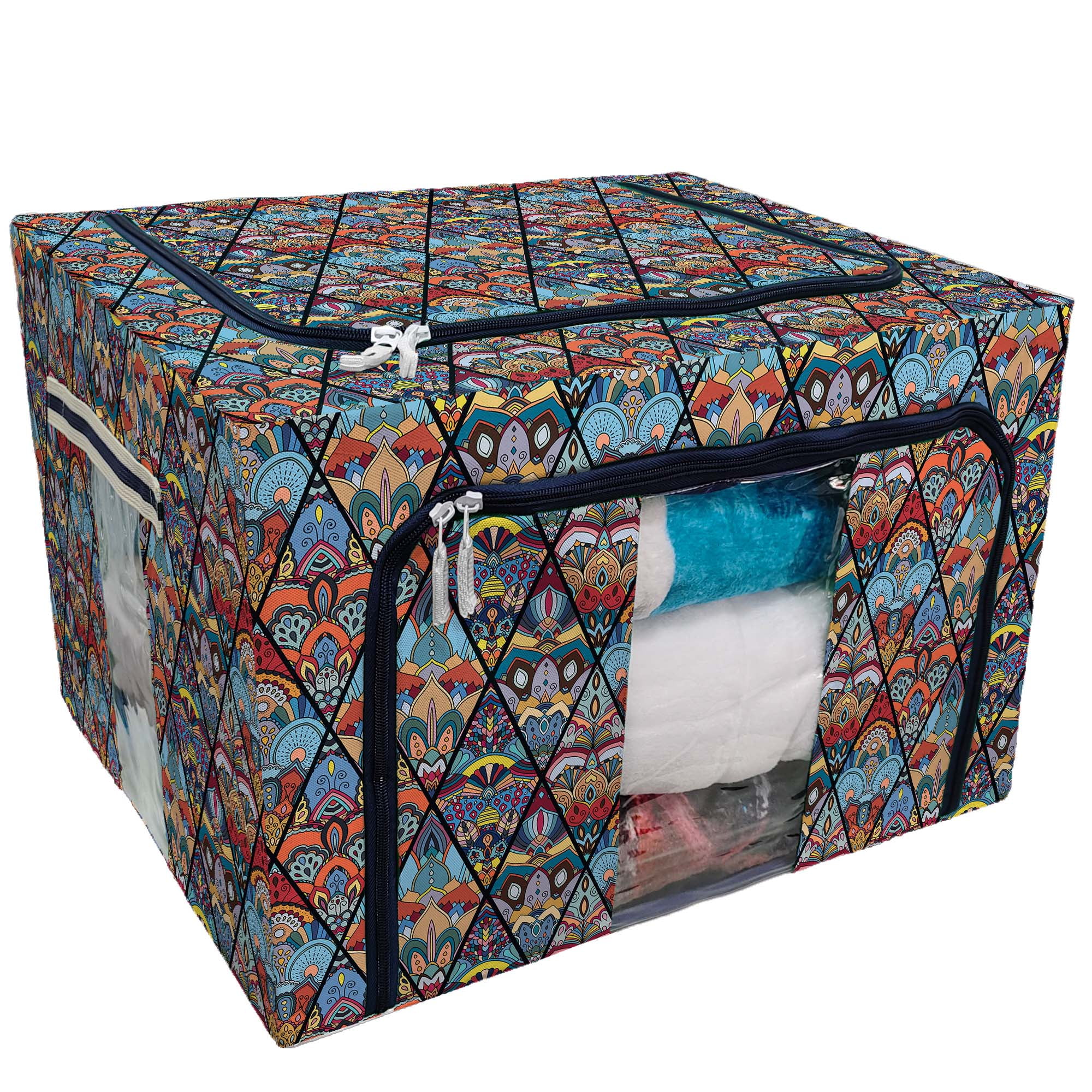 PKQWTM Flower Mandala Rhombus Colorful Blue Tile Intricate Floral ...