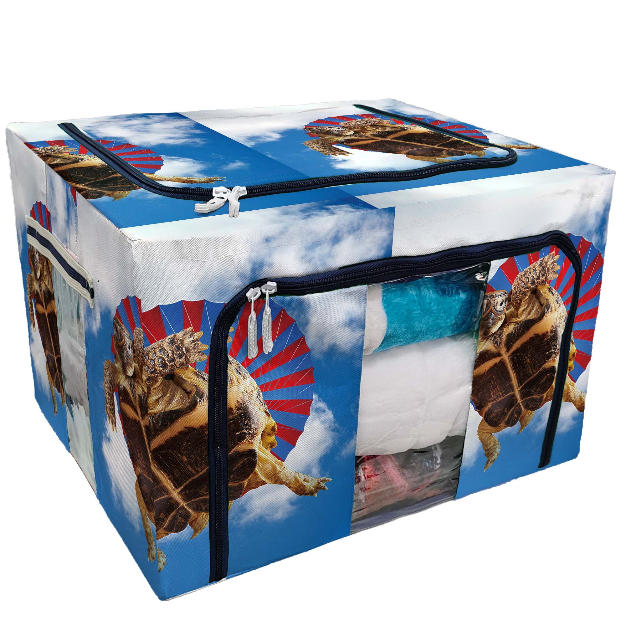 PKQWTM Funny Cute Animal Flying Sea Turtle Blue Sky Storage Bag Clear ...