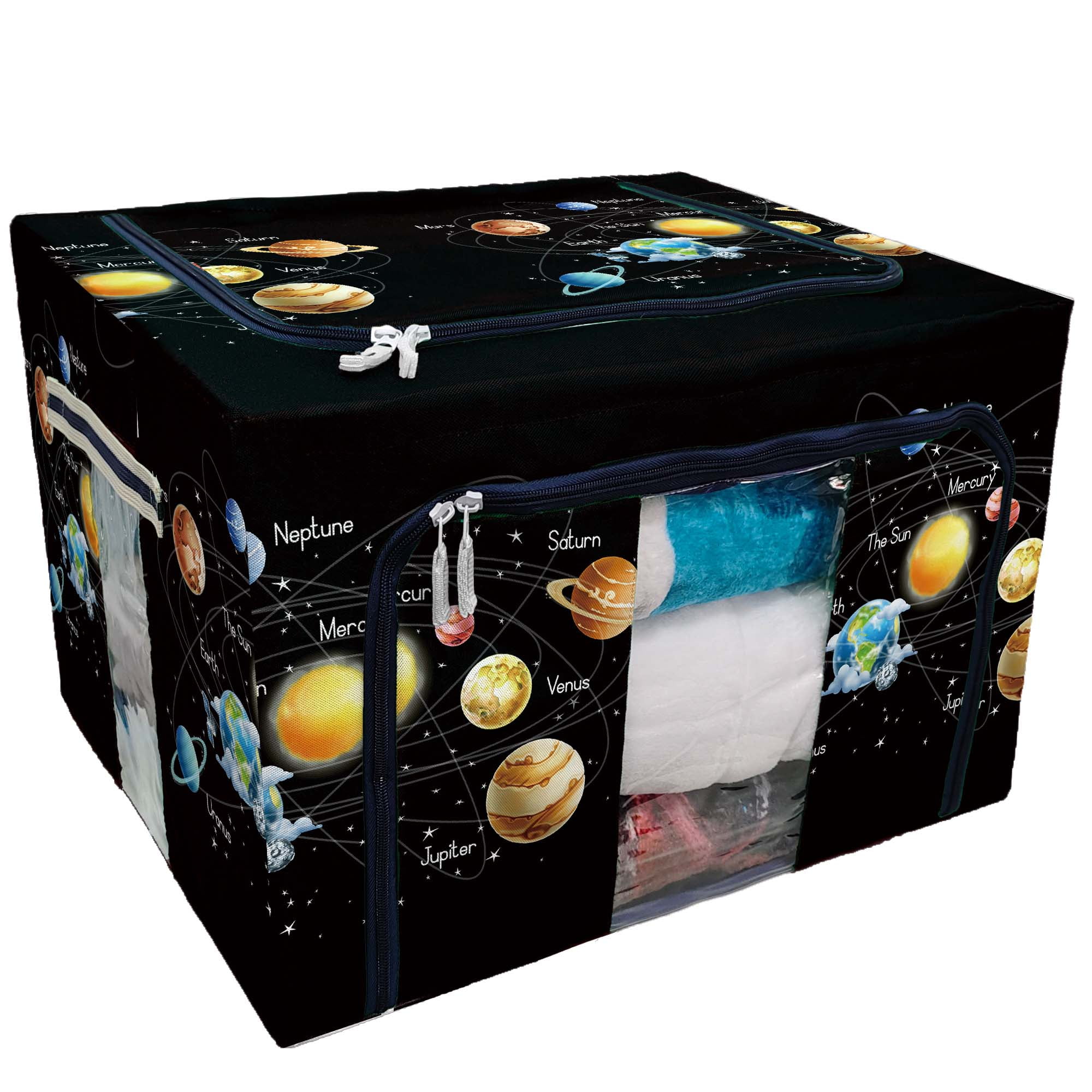 PKQWTM Funny Educational Solar System Planetary Orbit Storage Bag Clear Window Storage Bins ...