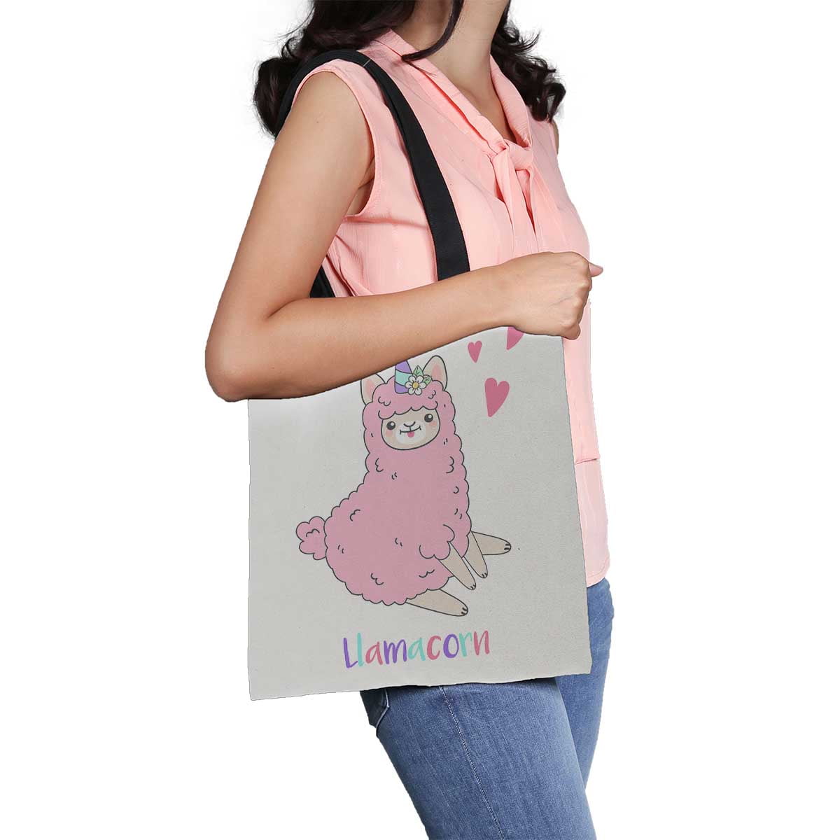 PKQWTM Funny Smiling Pink Unicorn Llama (Alpaca) Canvas Shoulder Bags ...