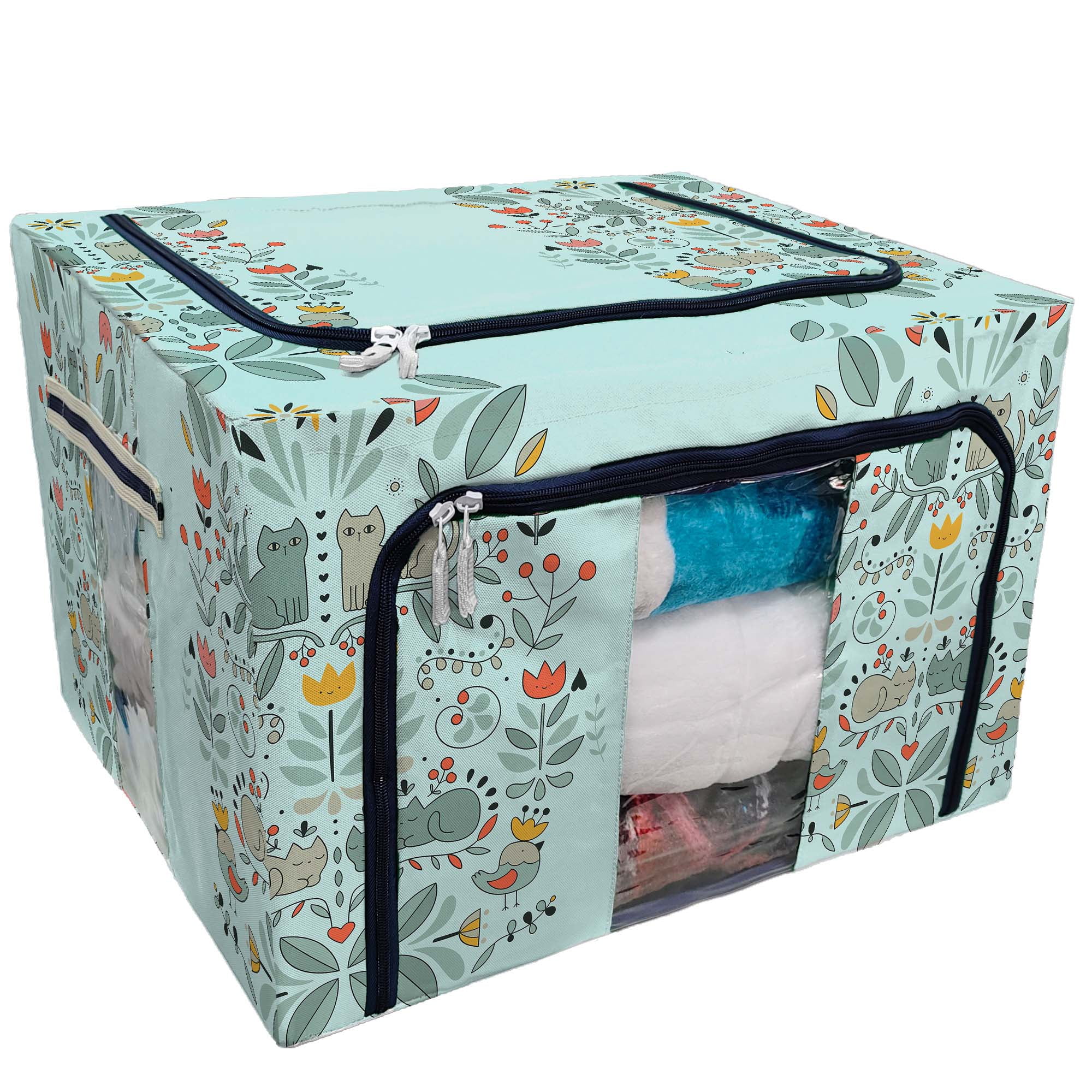 PKQWTM Funny Swedish Folk Cartoon Cats Birds Flowers Storage Bag Clear ...