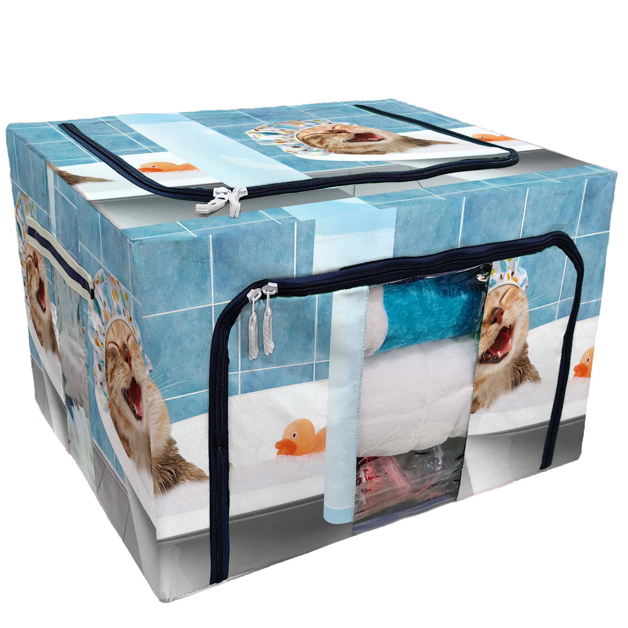 PKQWTM Funny cat is taking a bath with toy duck Storage Bag Clear ...