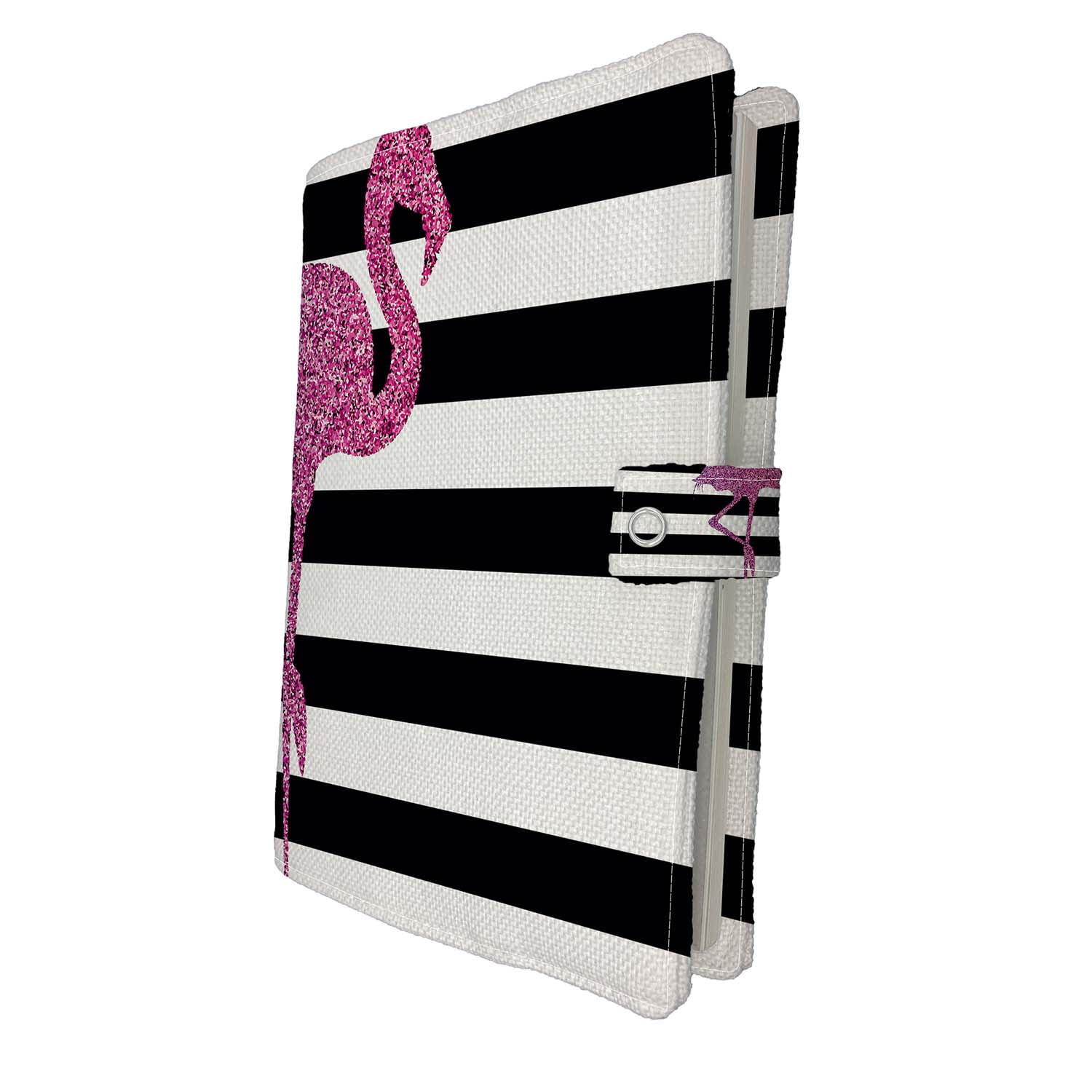 PKQWTM Glitter Pink Flamingo Black and White Stripes Book Cover Book ...