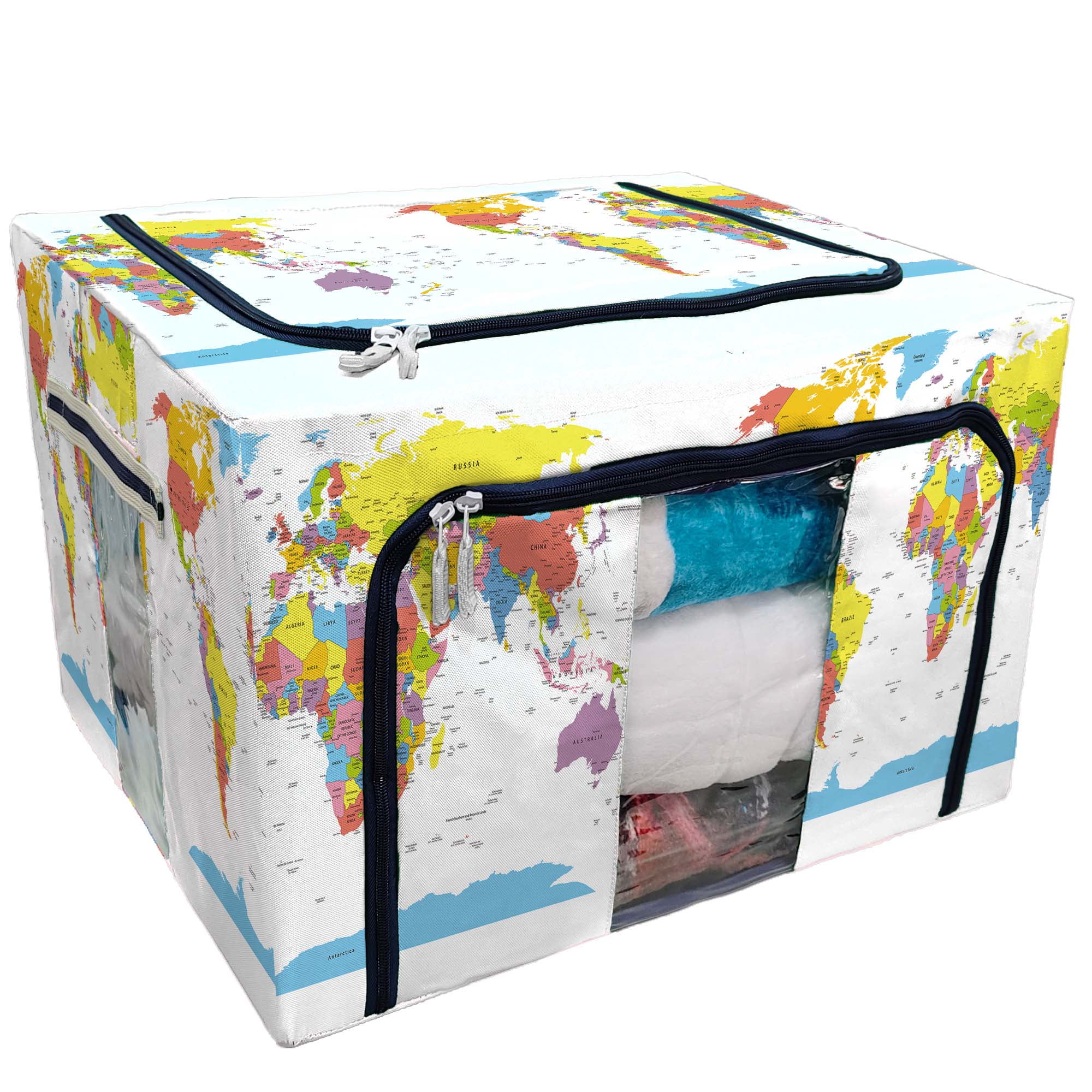 PKQWTM Globe Art Earth World Map Storage Bag Clear Window Storage Bins ...
