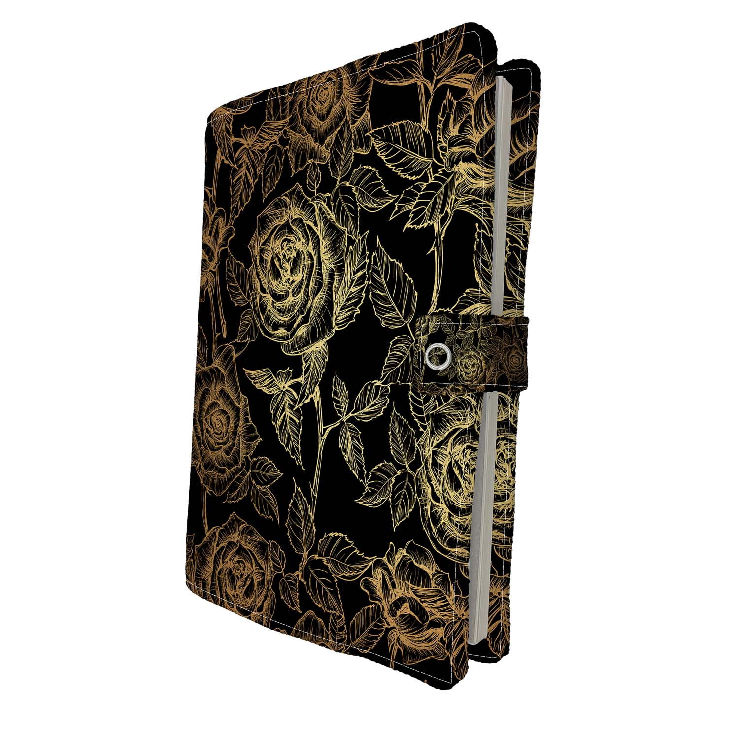 PKQWTM Gold Elegant Roses Petals Old Engraving Gold Rose Black Book ...