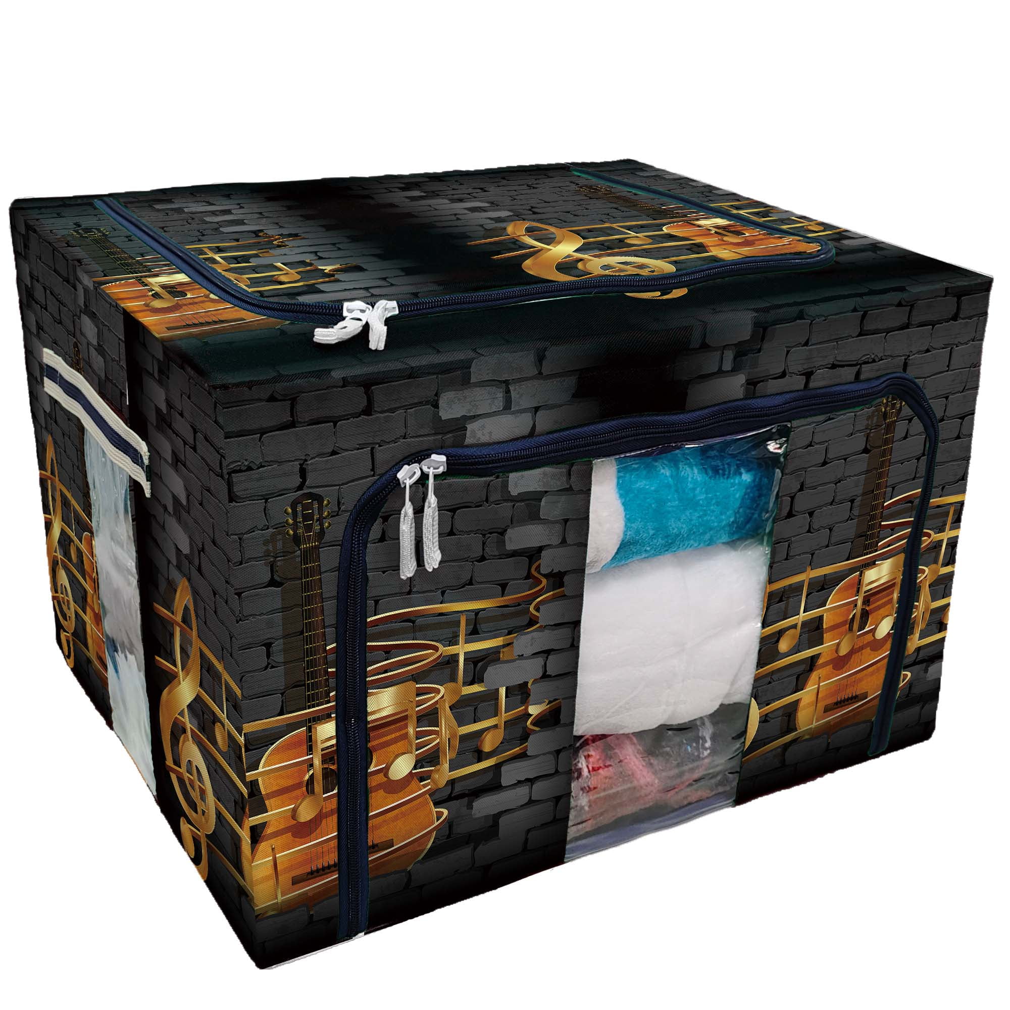 PKQWTM Gold Musical Notes Volume Treble Clef Staff Guitar Old Brick ...