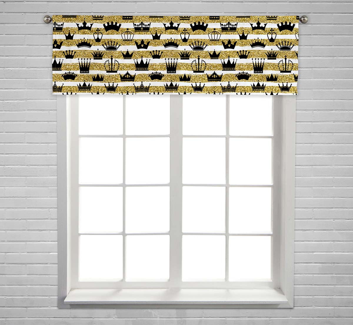 PKQWTM Golden glitter texture white lines crowns Window Curtain Valance ...
